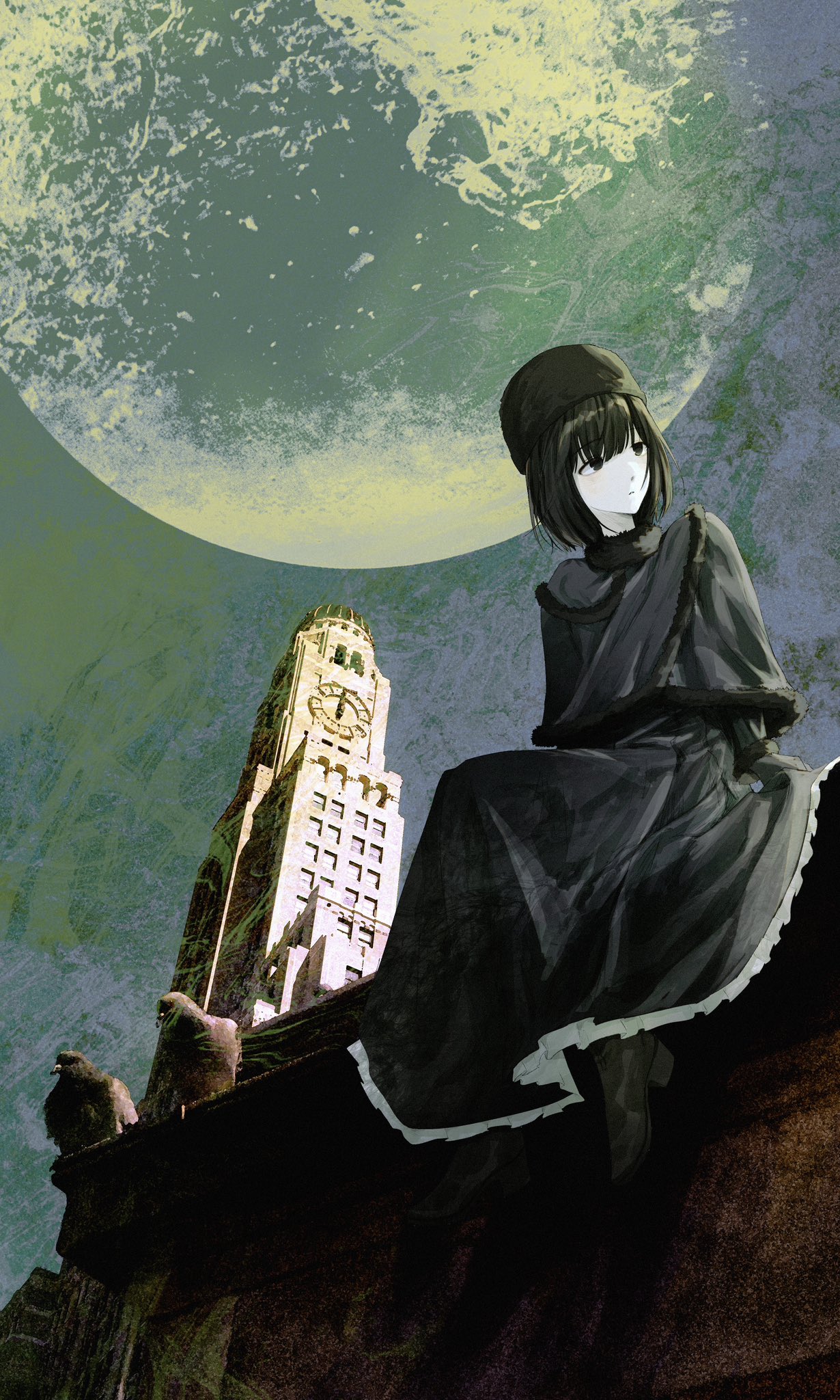 Safebooru - 1girl black dress black eyes black hair black hat clock ...