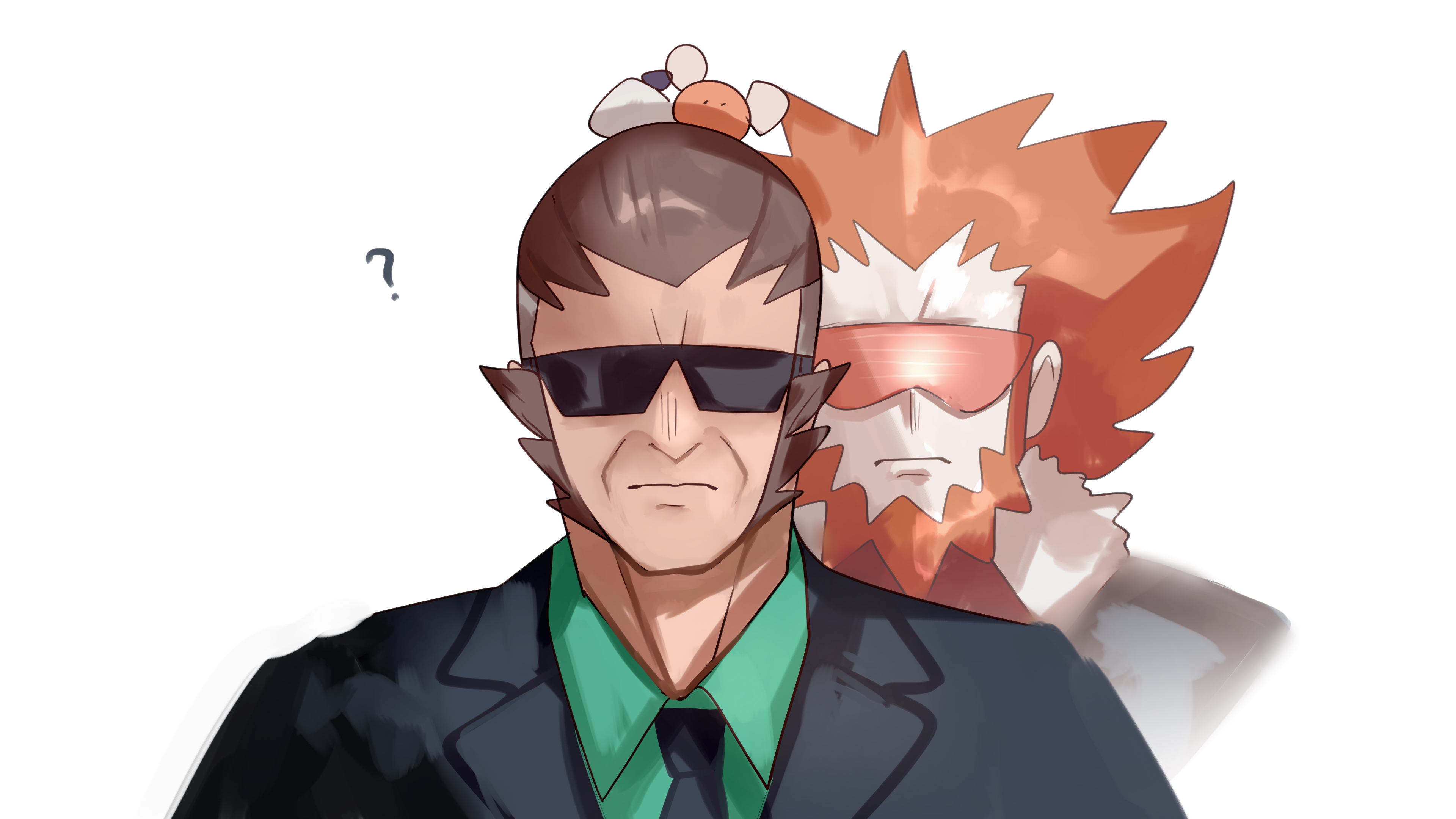 Safebooru - 2boys ? absurdres beard brown hair facial hair highres ...