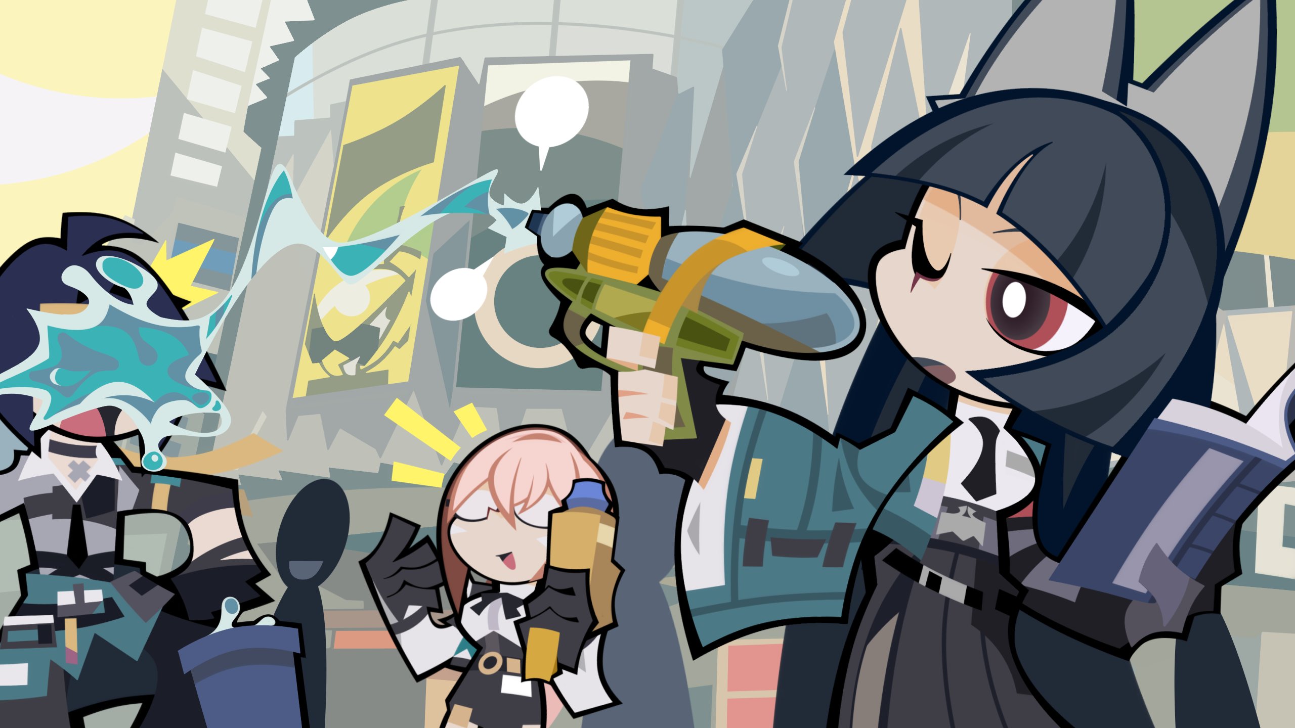 Safebooru - 1boy 2girls animal ear fluff animal ears asaba harumasa black gloves black hair ...