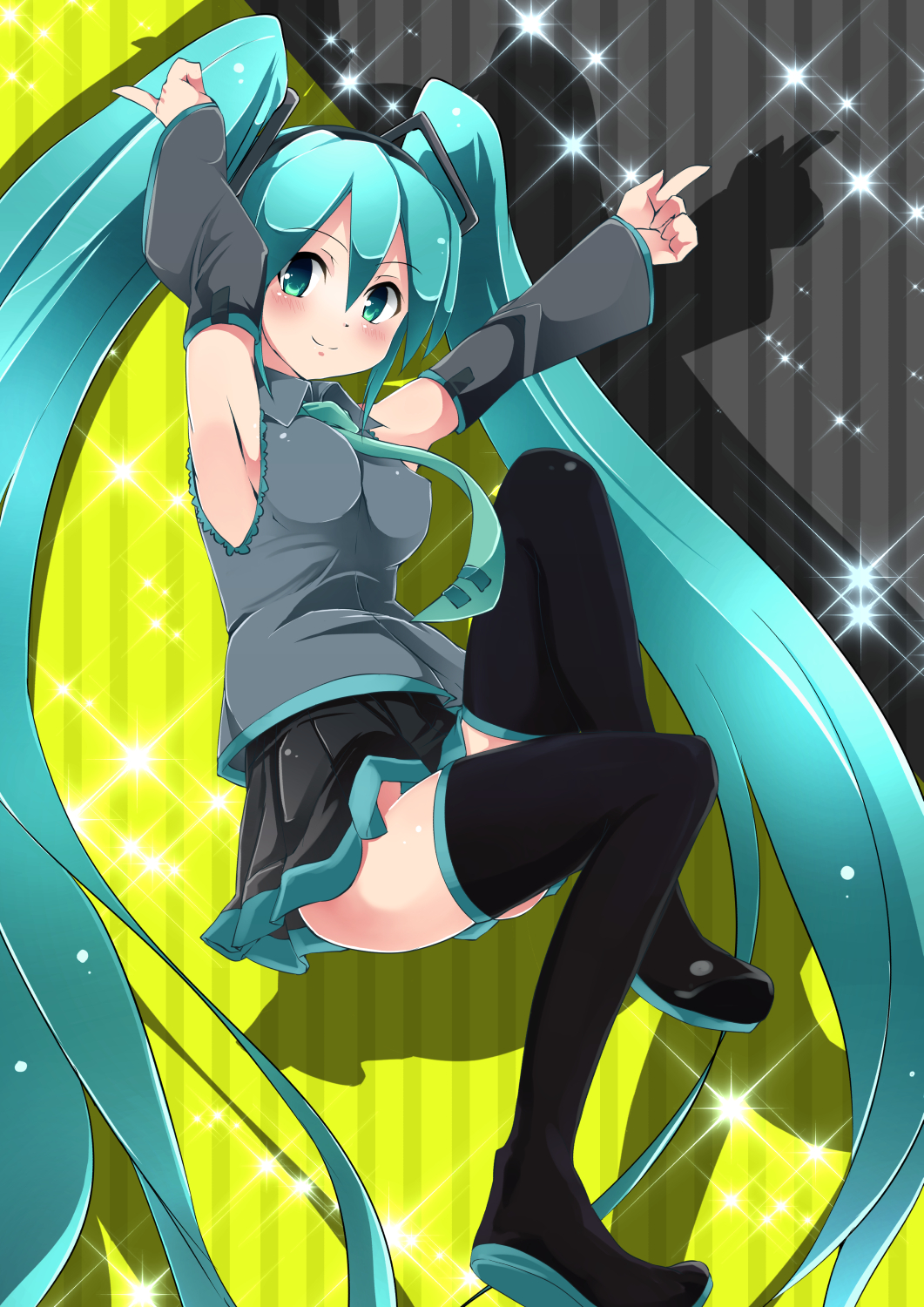 Safebooru - 1girl aqua eyes aqua hair armpits arms up boots detached sleeves hatsune miku ...