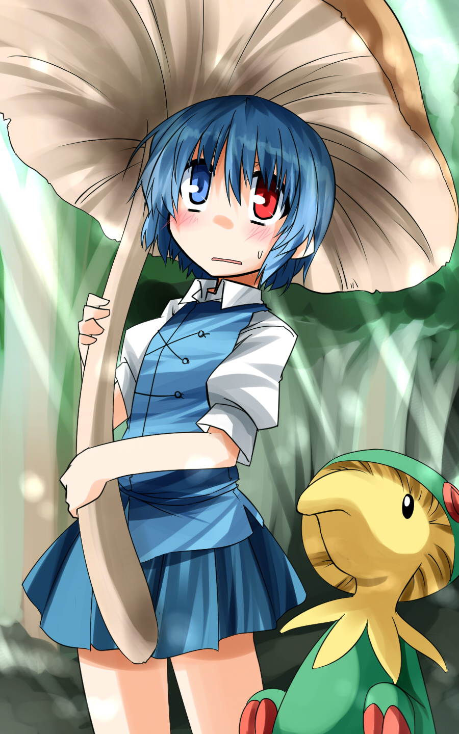 Safebooru - 1girl blue eyes blue hair blush breloom crossover dress ...