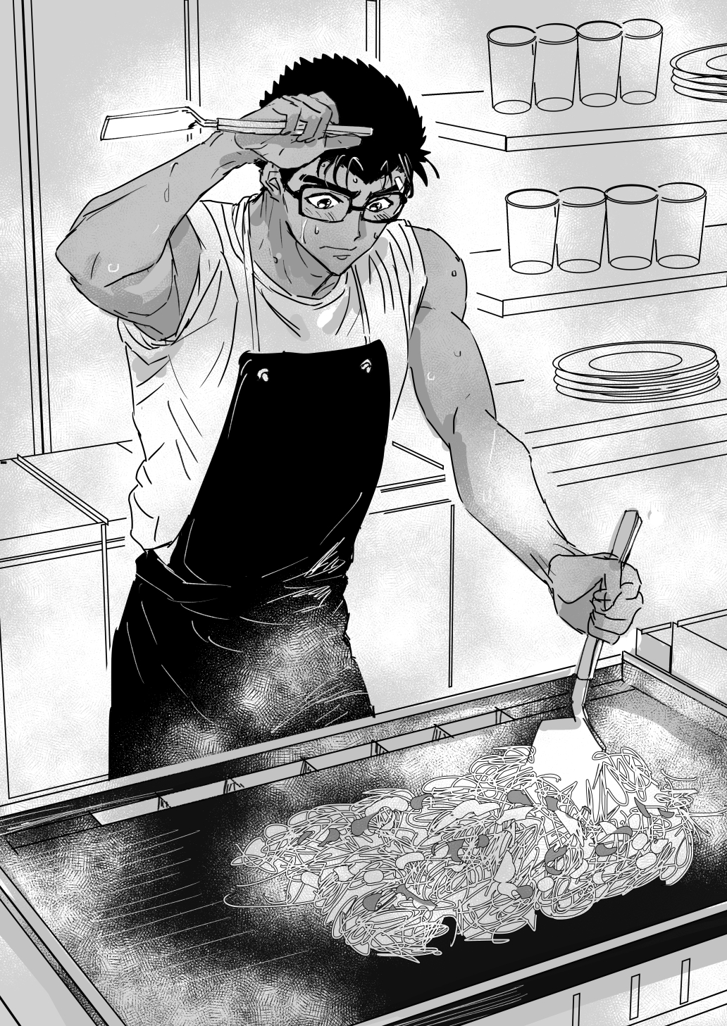 Safebooru - 1boy apron blush closed mouth commentary request cooking ...