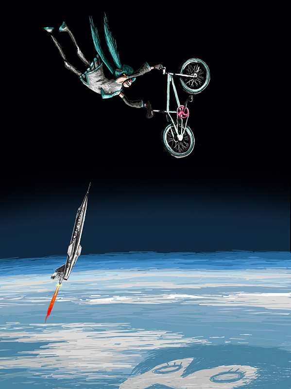 Safebooru - airplane bicycle bmx earth f-104 hatsune miku liftoff military rxjx space space ...