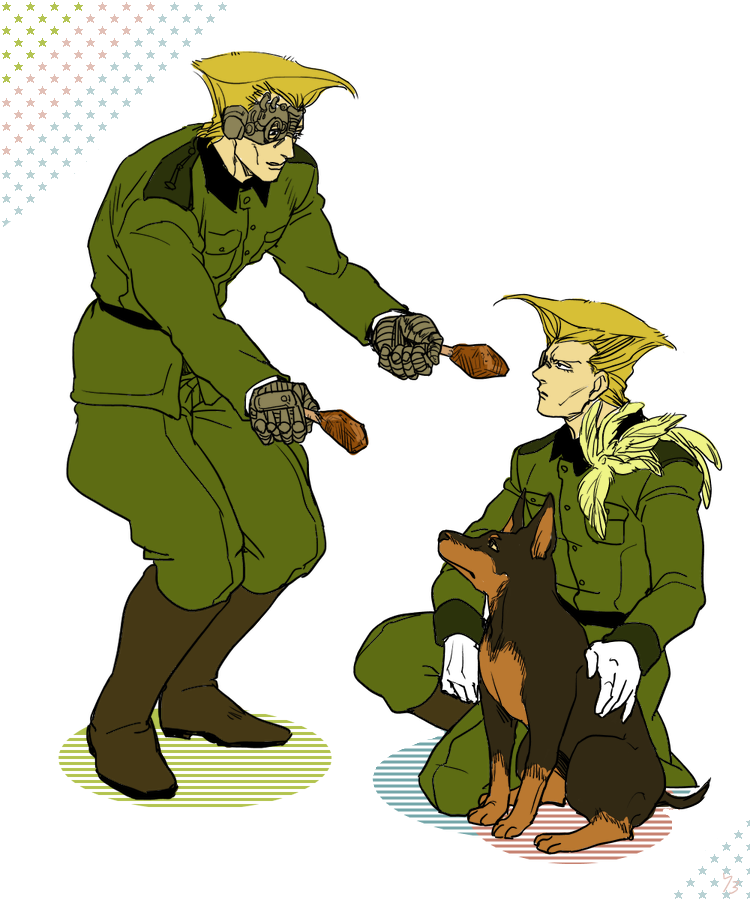 Safebooru - 2boys 74-gou (73-gou) blonde hair cyborg doberman dog fritz ...