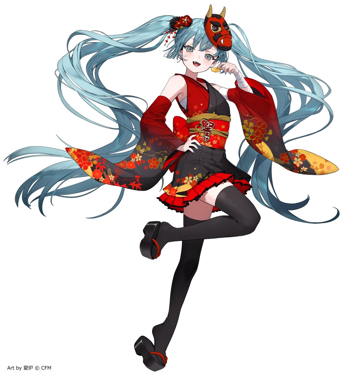 Safebooru - 1girl aqua hair black sandals blue eyes commentary request detached sleeves full ...