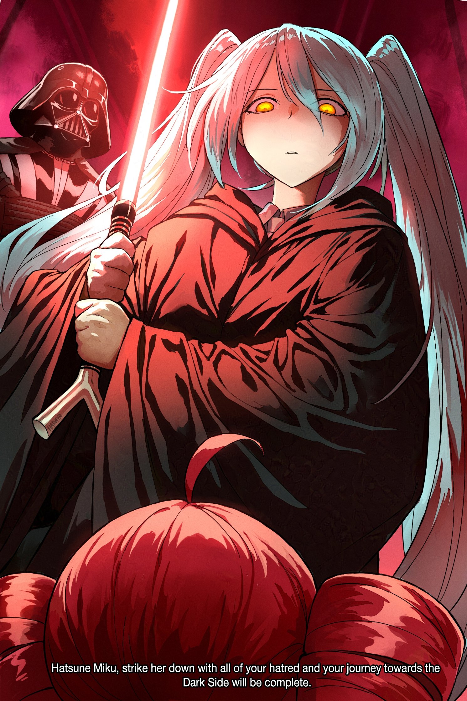 Safebooru - 1boy 2girls ahoge aqua hair black helmet black robe ...