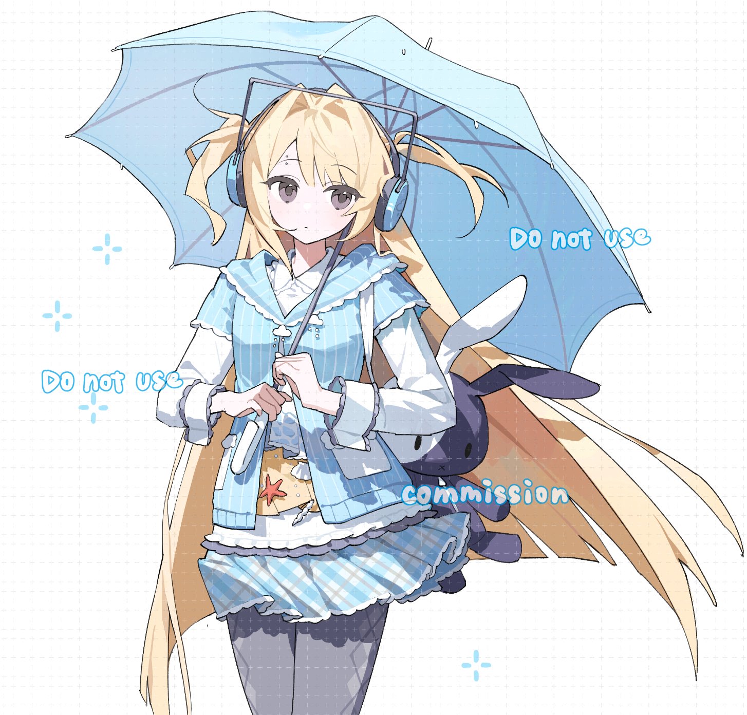 Safebooru - 1girl ame ame blonde hair blue skirt blue umbrella blue vest brown eyes closed mouth ...