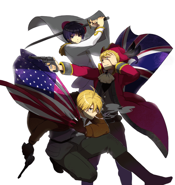 Safebooru - 3boys america (hetalia) axis powers hetalia black hair blonde hair boots cigarette ...