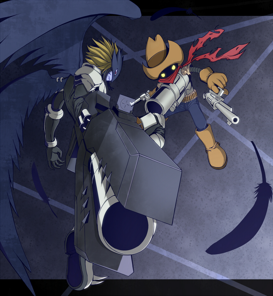 Safebooru - ammunition belt arm cannon armor beelzebumon blonde hair ...