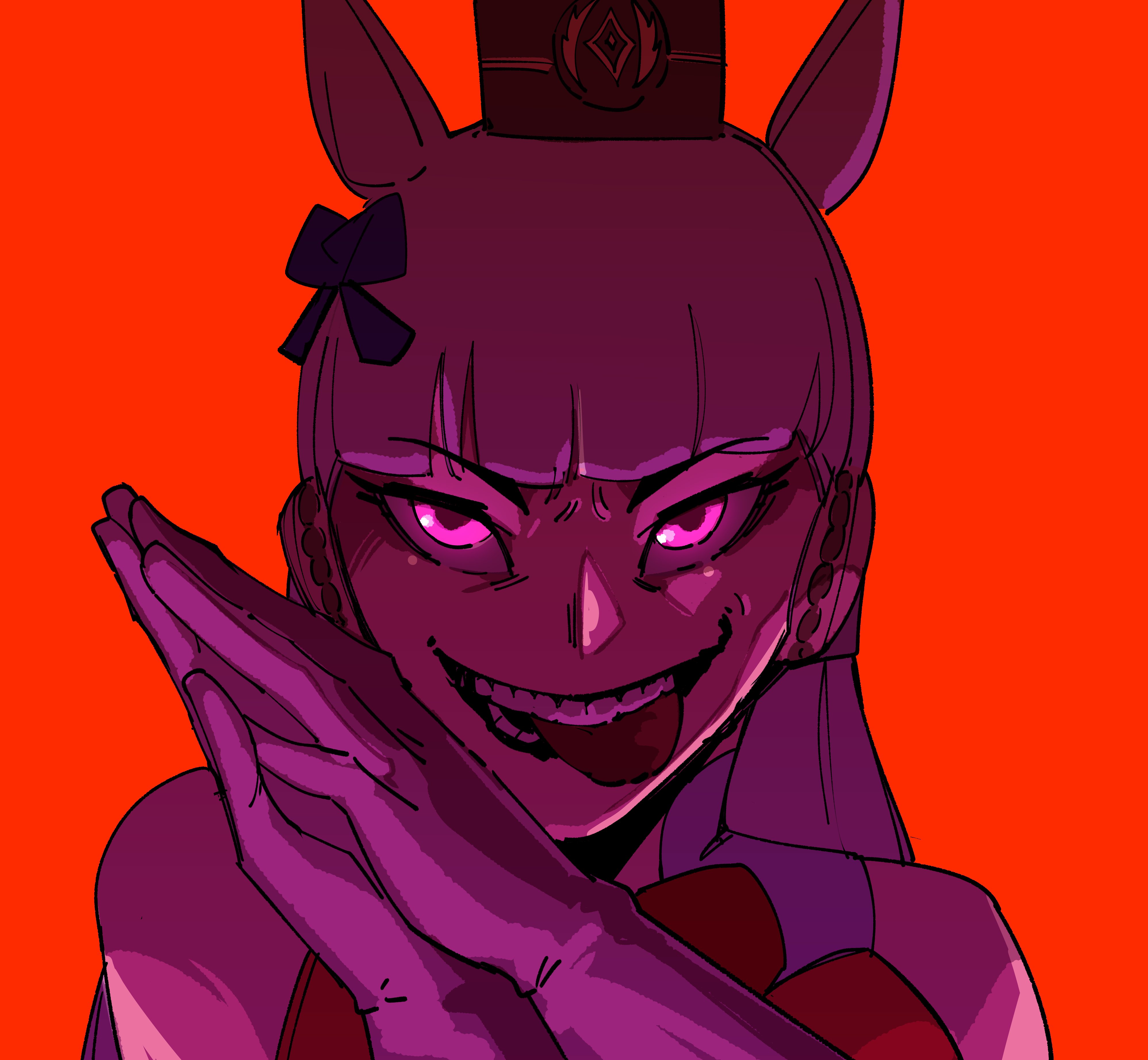Safebooru - 1girl absurdres animal ears biting own tongue evil eyes ...