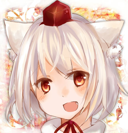 Safebooru - 1girl :d animal ears blush face fang hat inubashiri momiji ...