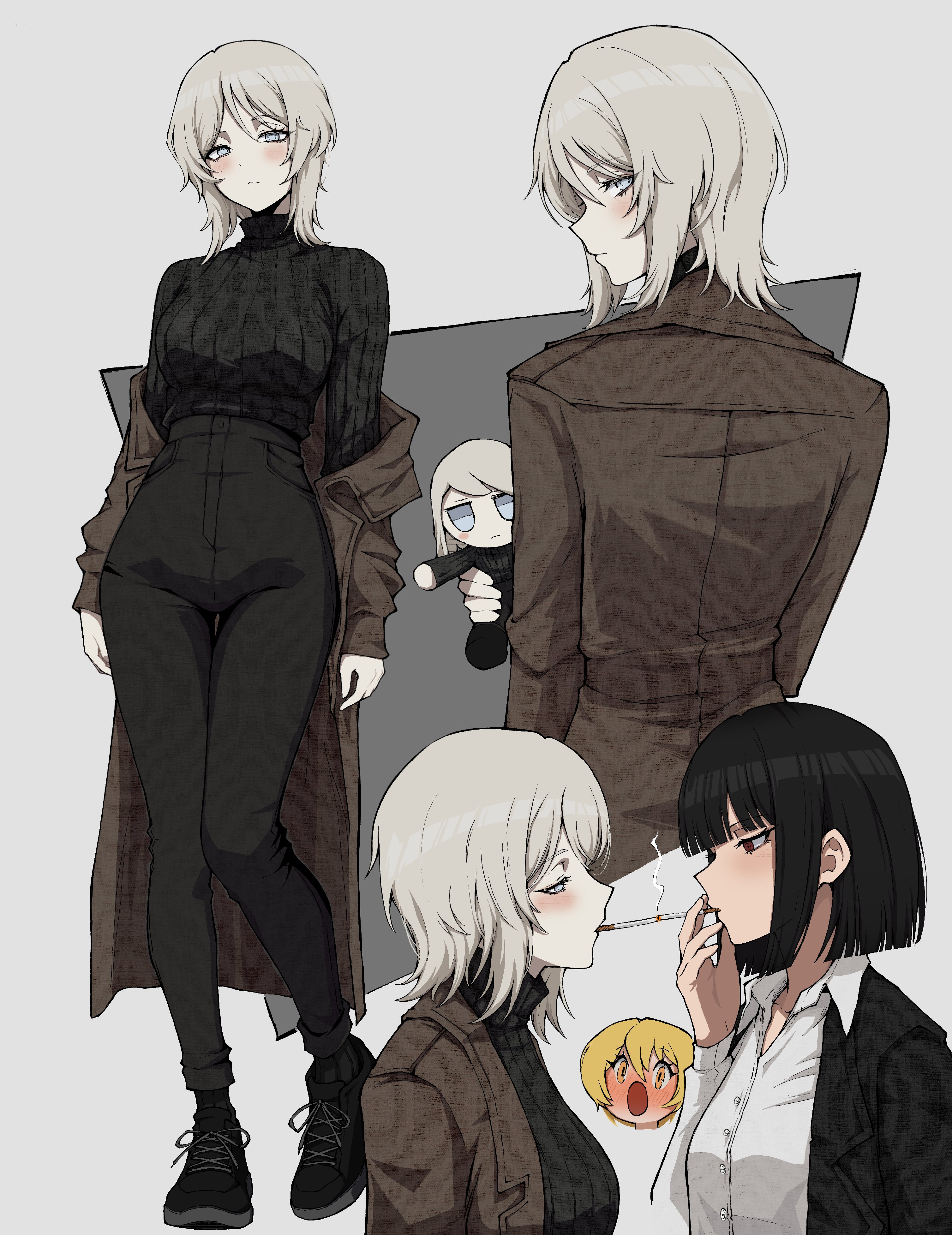 Safebooru - 1girl 3girls :o absurdres black hair black pants black ...