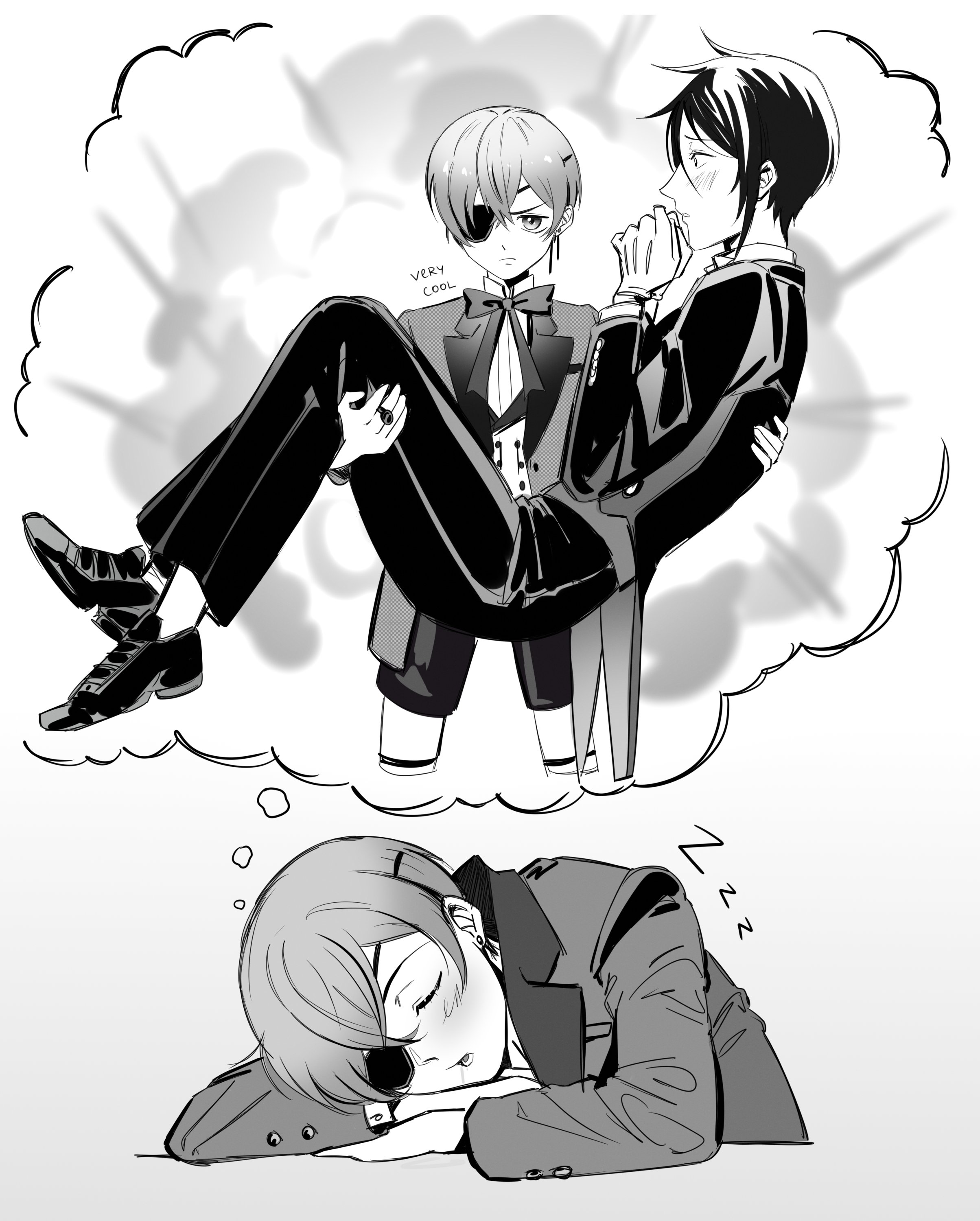 Safebooru - 2boys absurdres age difference bishounen black hair black suit blush bow butler ...