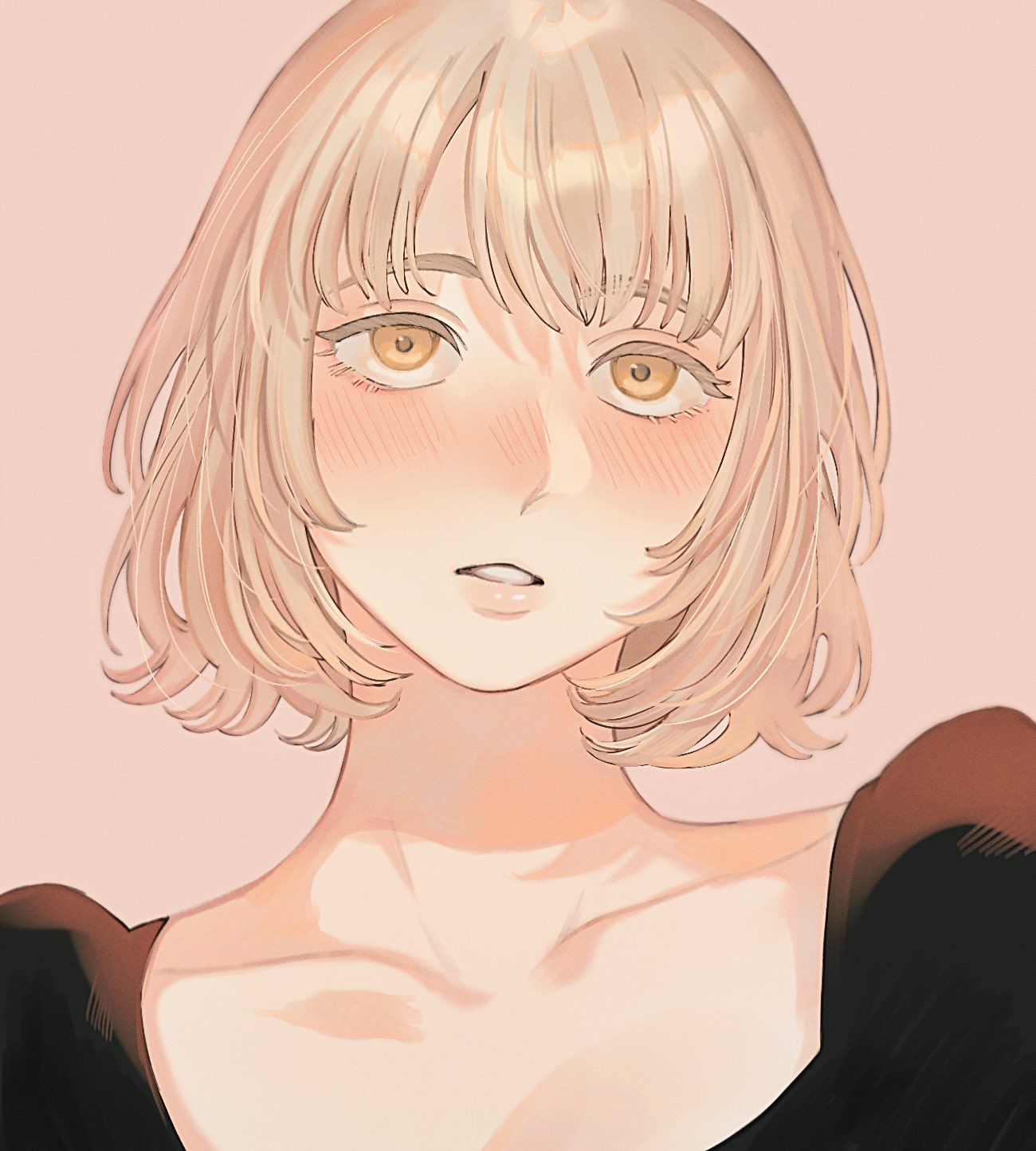 Safebooru - 1girl alt text black shirt blonde hair collarbone colored ...