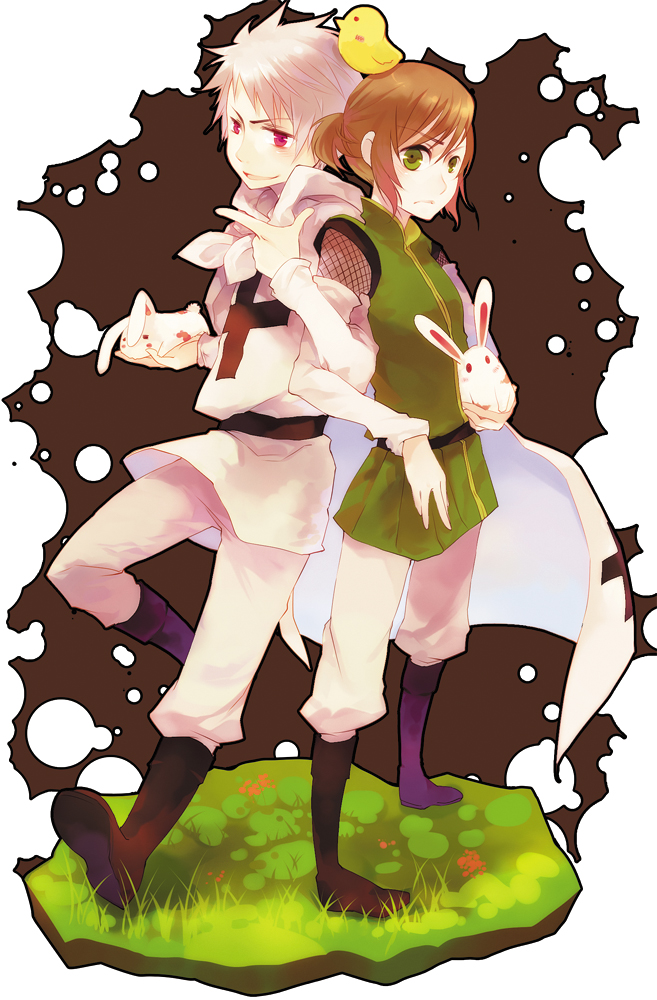 Safebooru - back-to-back back to back belt bird boots brown hair bunny ...