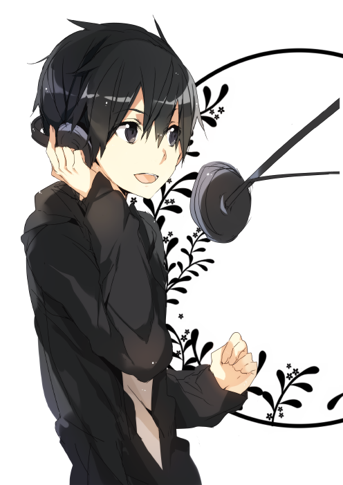 Safebooru - 1boy black eyes black hair headphones jianmo sl kirito male ...