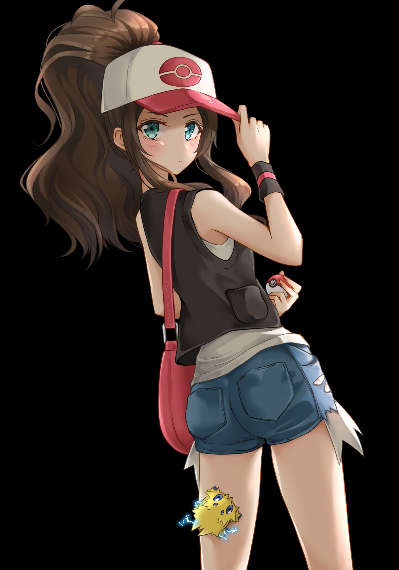 Safebooru - 1girl adjusting clothes adjusting headwear ass bag baseball cap black background ...