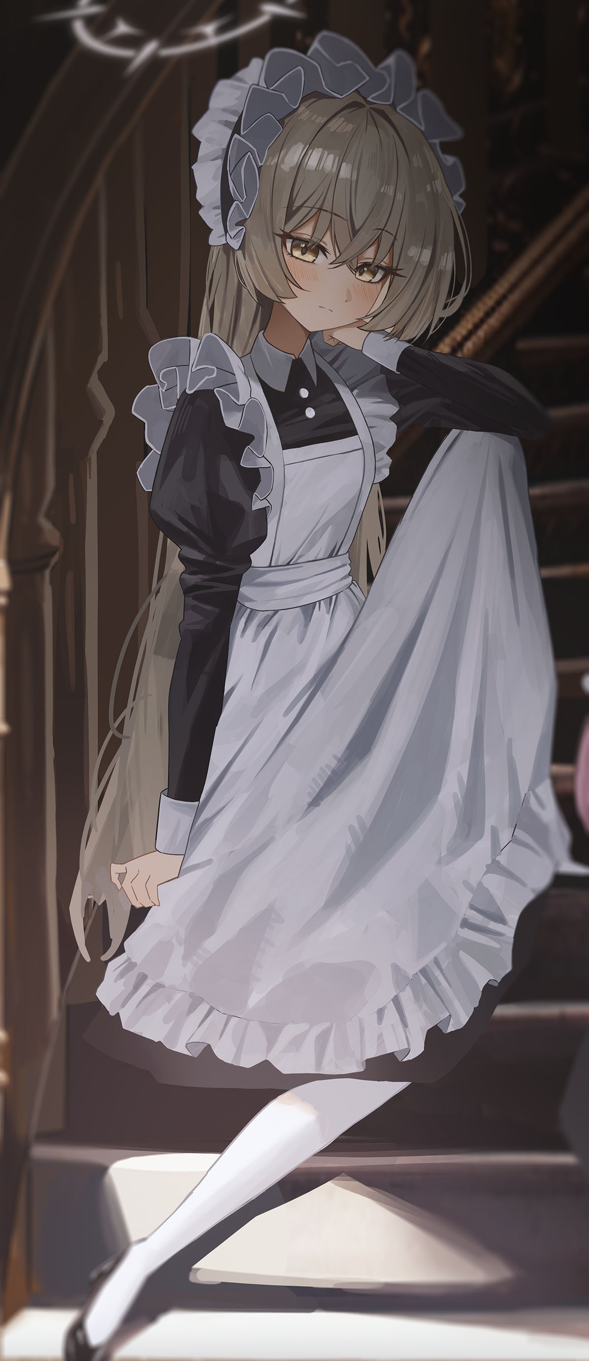 Safebooru - 1girl absurdres alternate costume apron black dress black shoes blonde hair blue ...