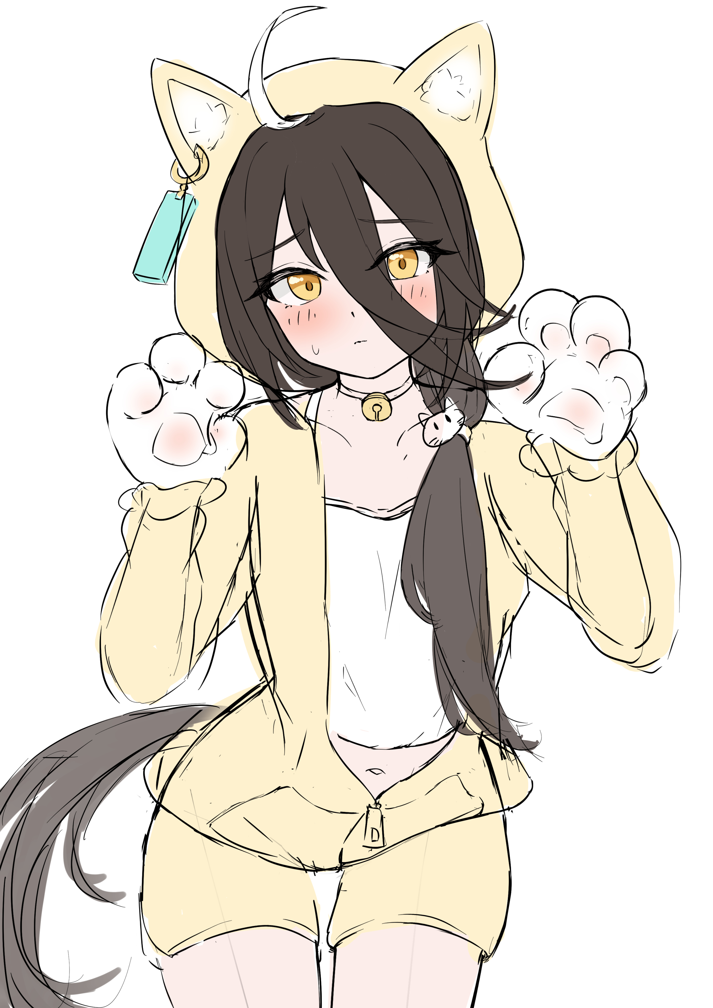 Safebooru - 1girl absurdres ahoge animal ears animal hands blush camisole cat ears ear ornament ...