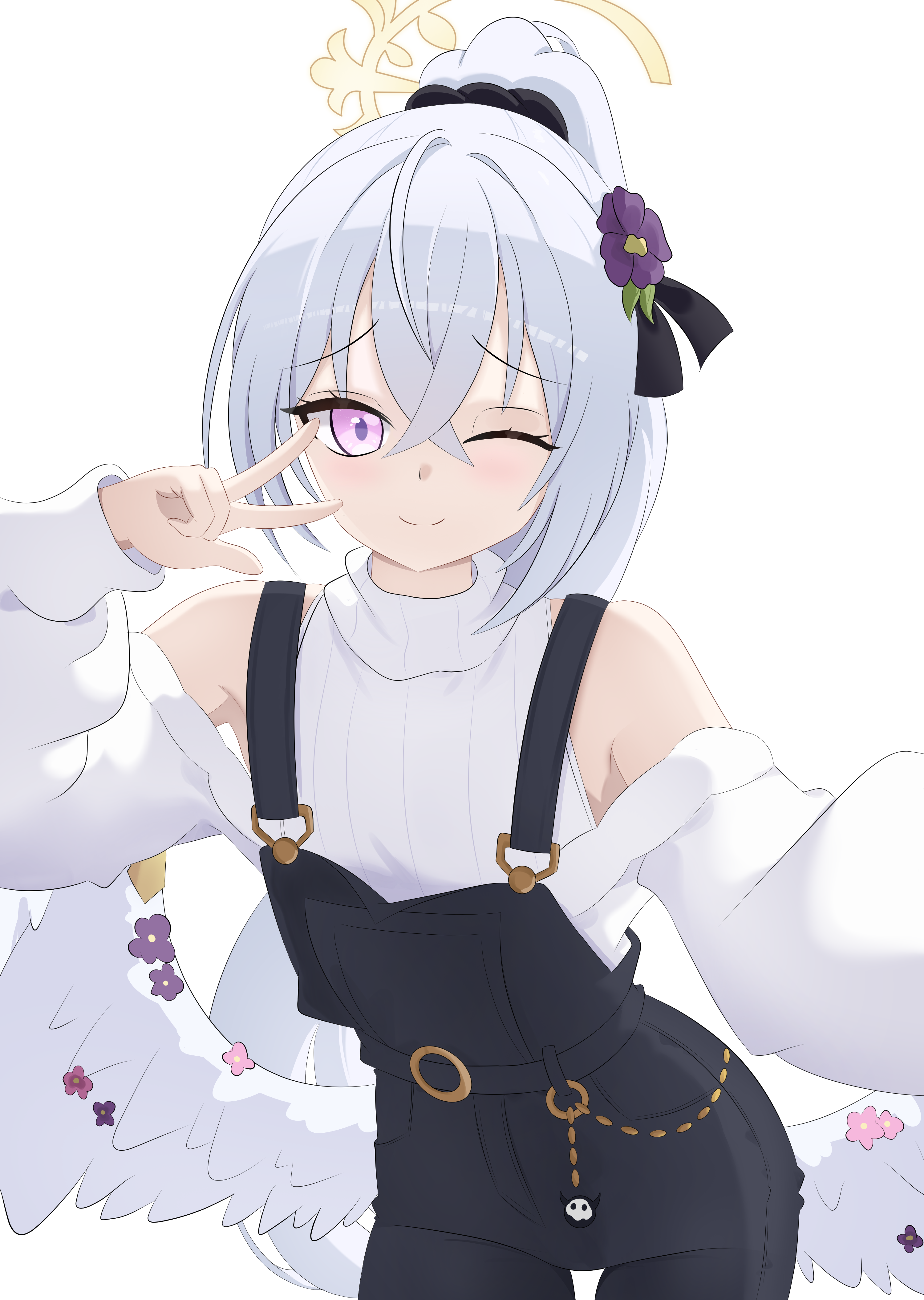 Safebooru - 1girl absurdres alternate costume azusa (blue archive) bare shoulders black overalls ...