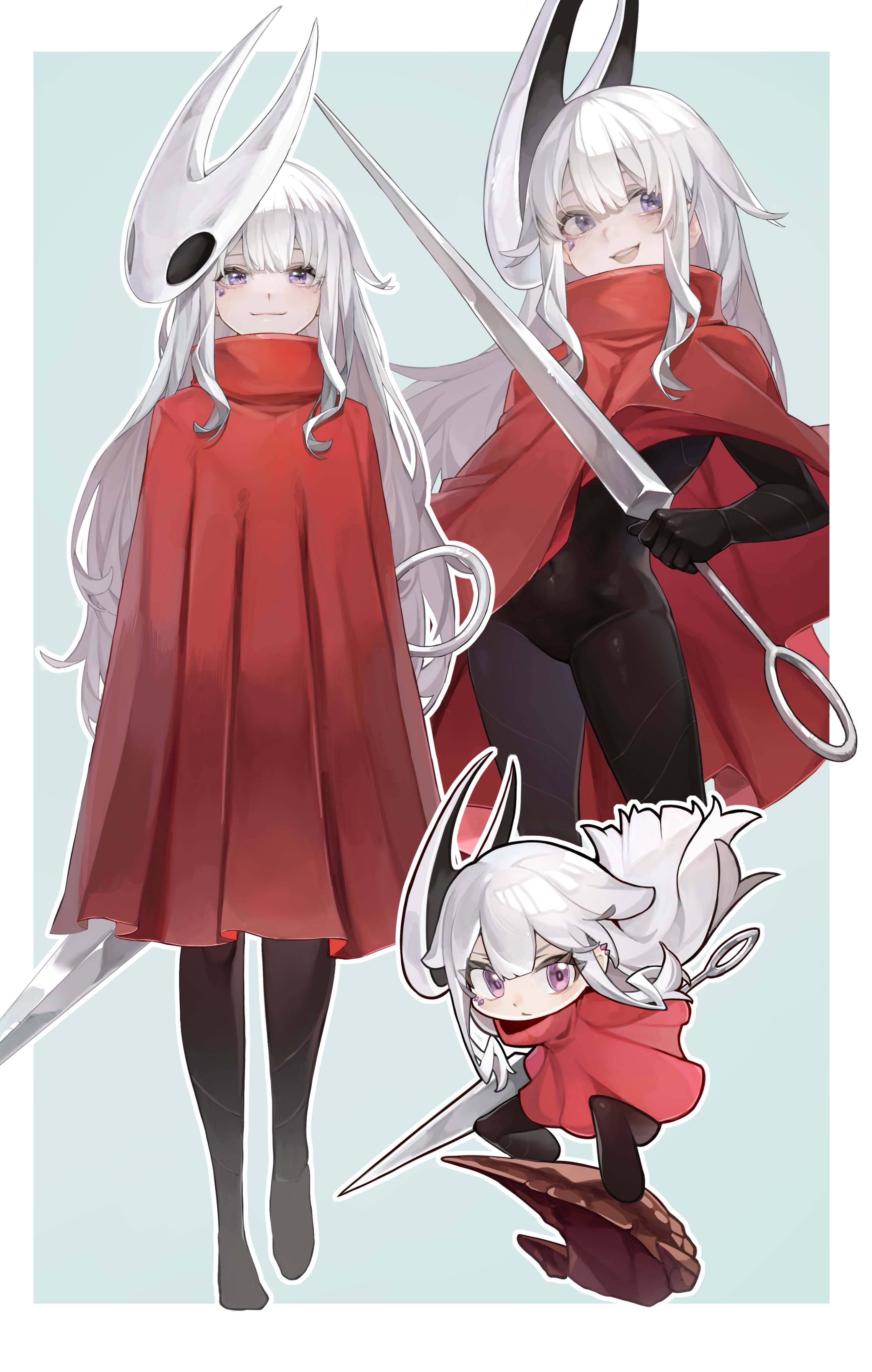 Safebooru - 1girl absurdres cloak grey hair highres holding hollow ...
