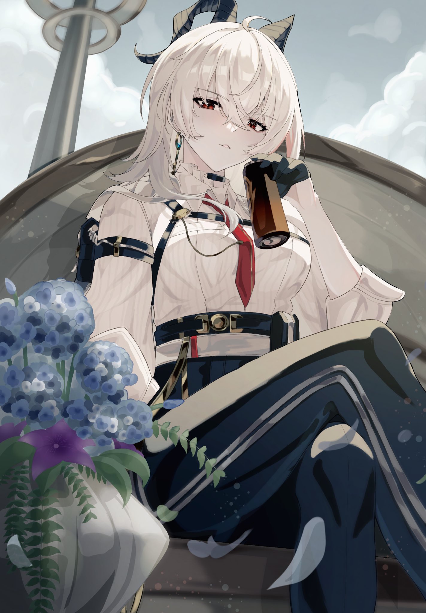 Safebooru - 1girl ahoge ayahabihabi black choker black gloves black horns black pants breasts ...