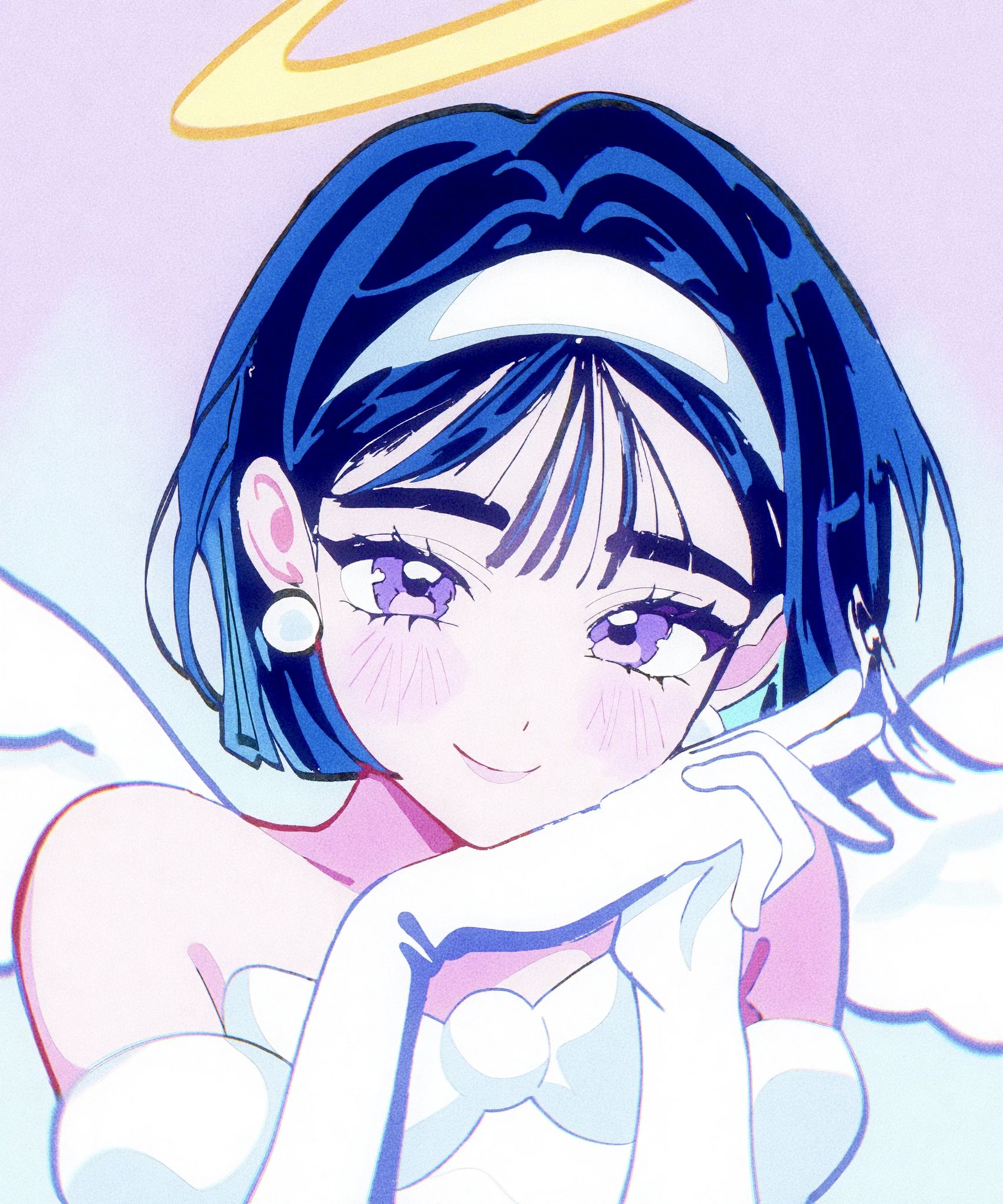 Safebooru - 1girl alien stage angel angel wings bare shoulders black hair bob cut closed mouth ...