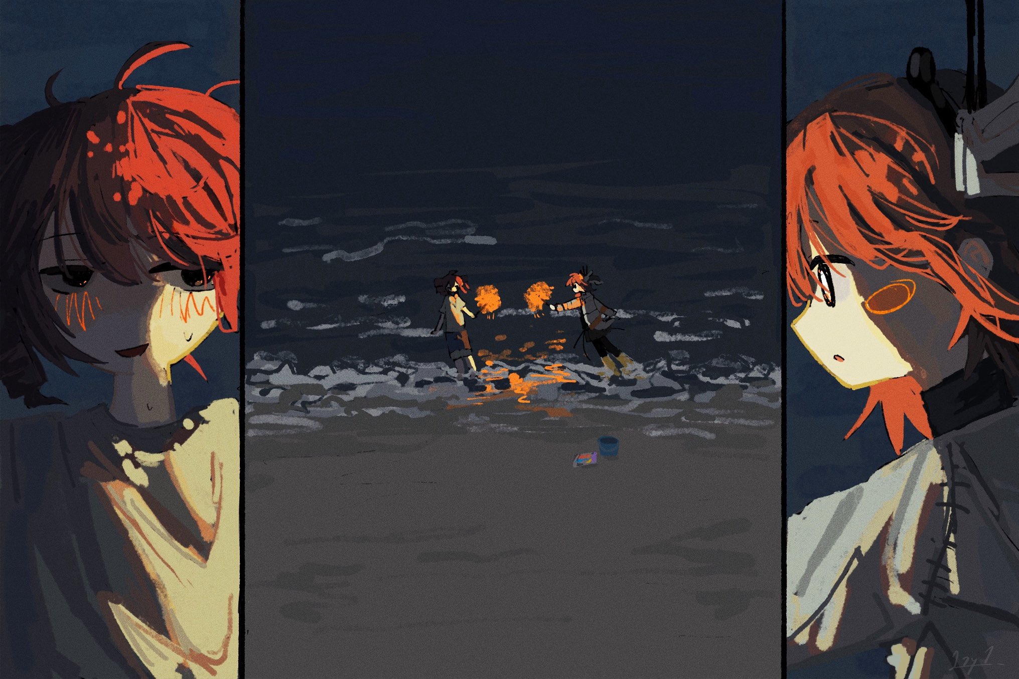 Safebooru - 2girls a.i. voice adachi rei alternate costume beach black eyes blush blush stickers ...