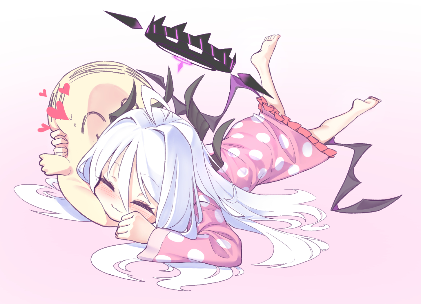 Safebooru - ahoge barefoot black halo blue archive demon girl demon horns demon wings doodle ...