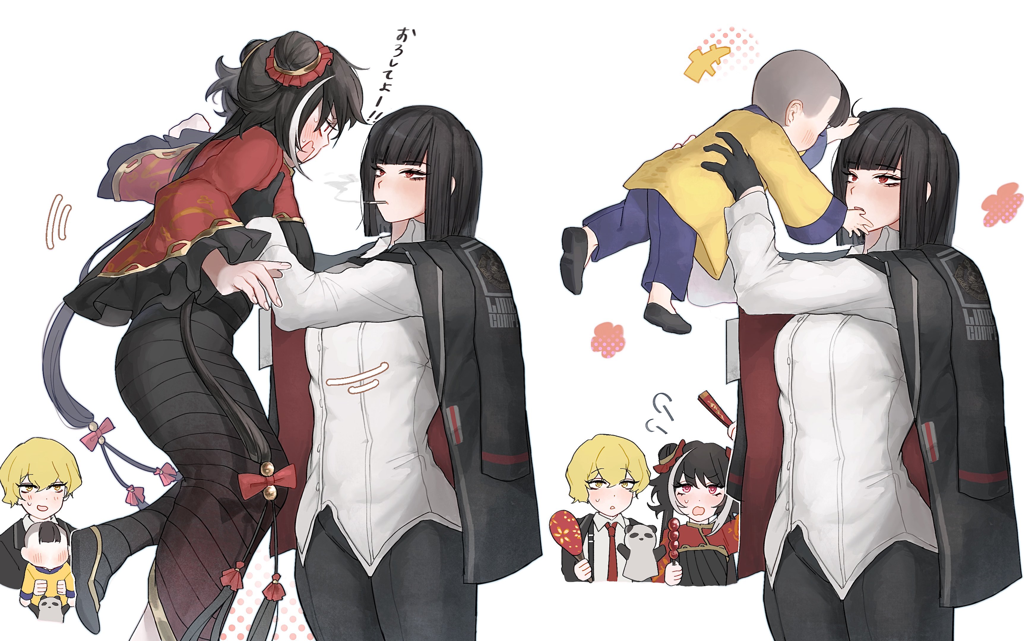 Safebooru - 2boys 2girls absurdres arr 1l black coat black dress black ...