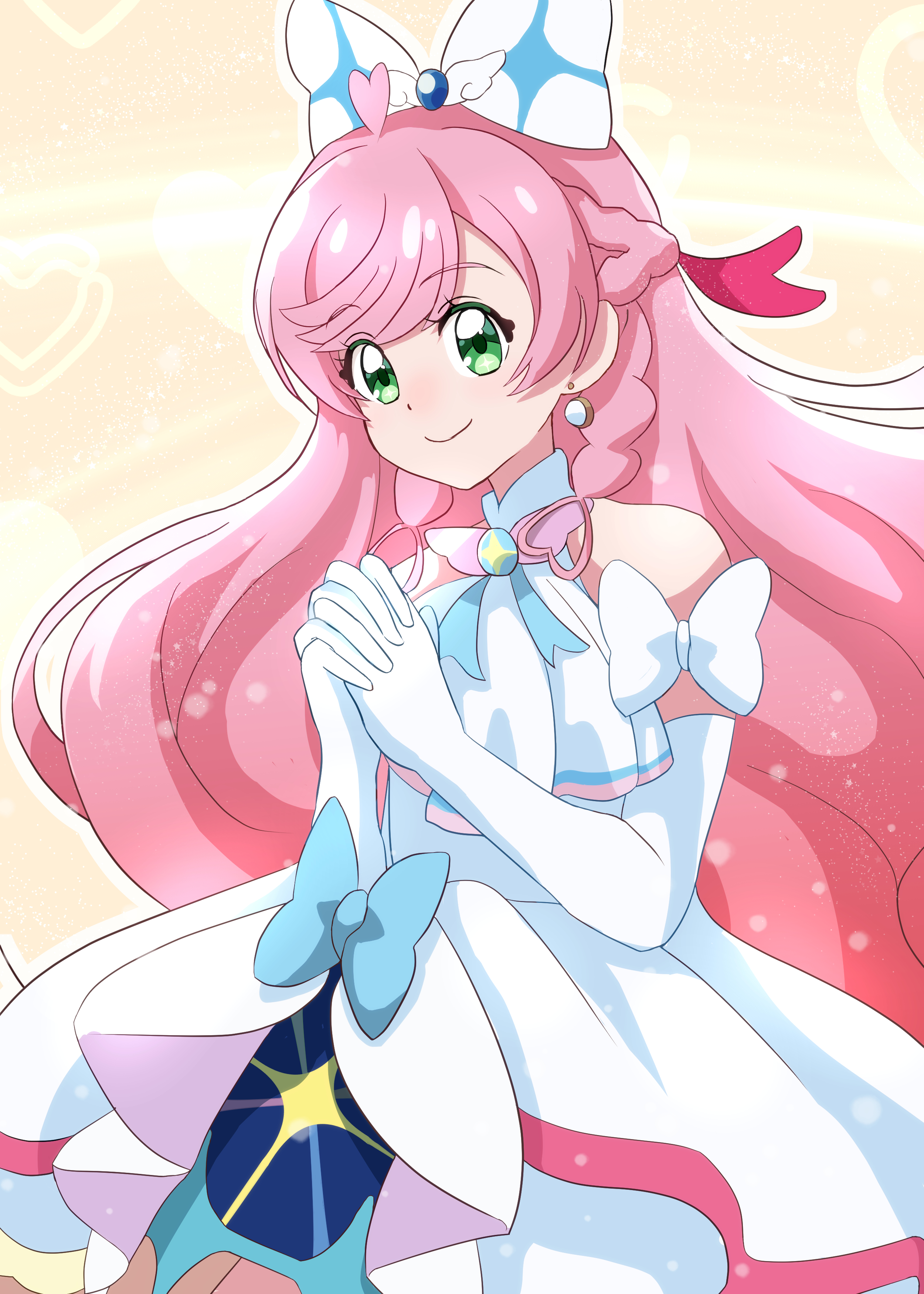 Safebooru - 1girl absurdres ahoge arm bow ascot bare shoulders blue bow bow braid brooch closed ...