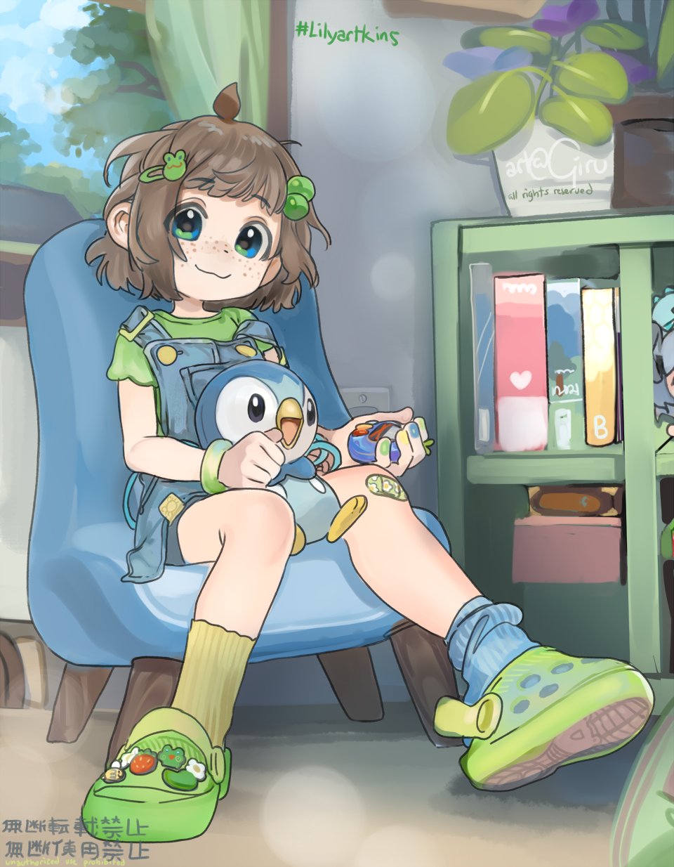 Safebooru - 1girl bandaid bandaid on knee bandaid on leg blue eyes brown hair freckles girutea ...