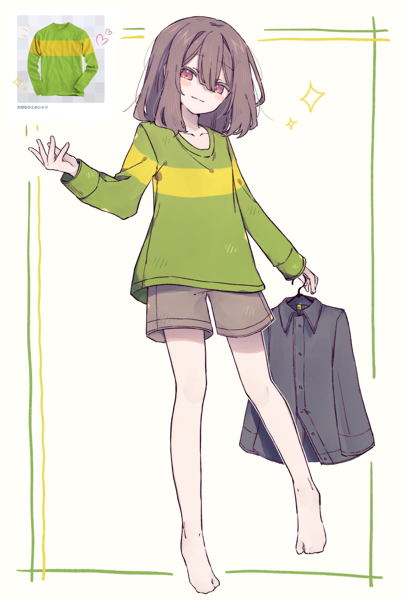 Safebooru - 1other androgynous barefoot brown hair brown shorts chara ...