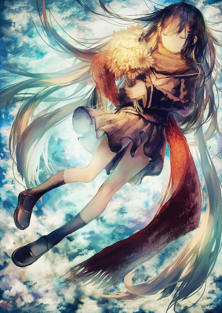 Safebooru - 1girl ayano (kagerou project) black hair bouquet closed ...