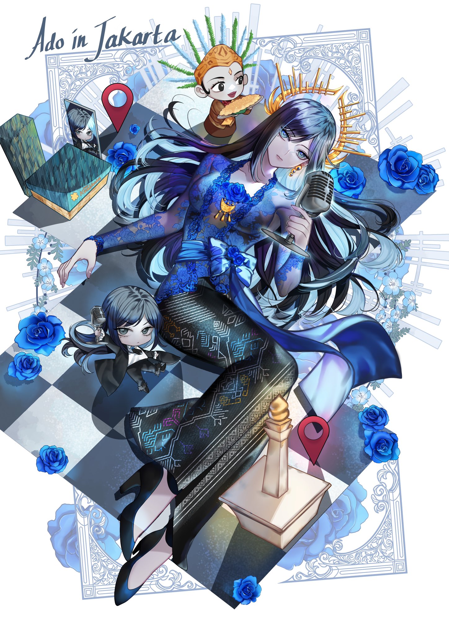 Safebooru - 1girl ado (utaite) black shoes blue eyes blue flower blue ...