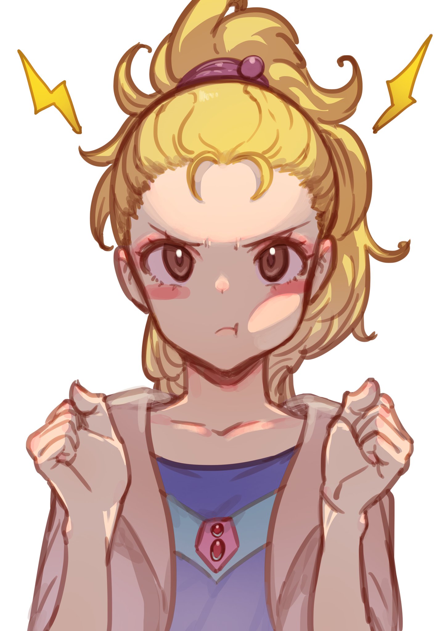 Safebooru - 1girl blonde hair blue dress blush stickers brown eyes ...