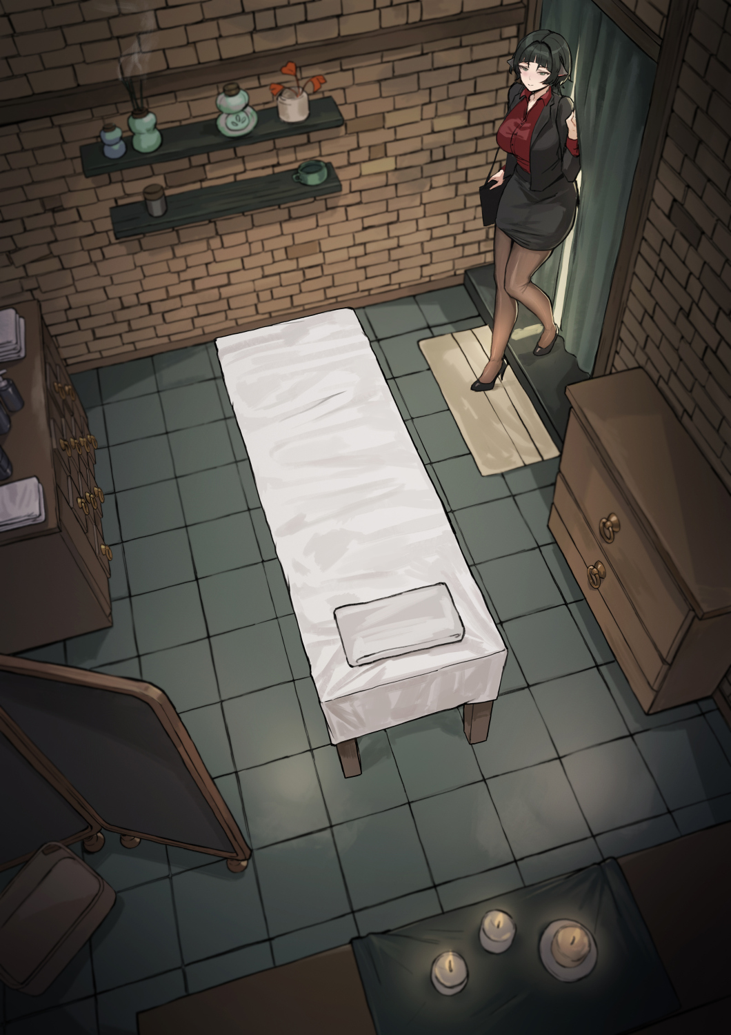 Safebooru - 1girl animal ears black hair black pantyhose black shoes ...