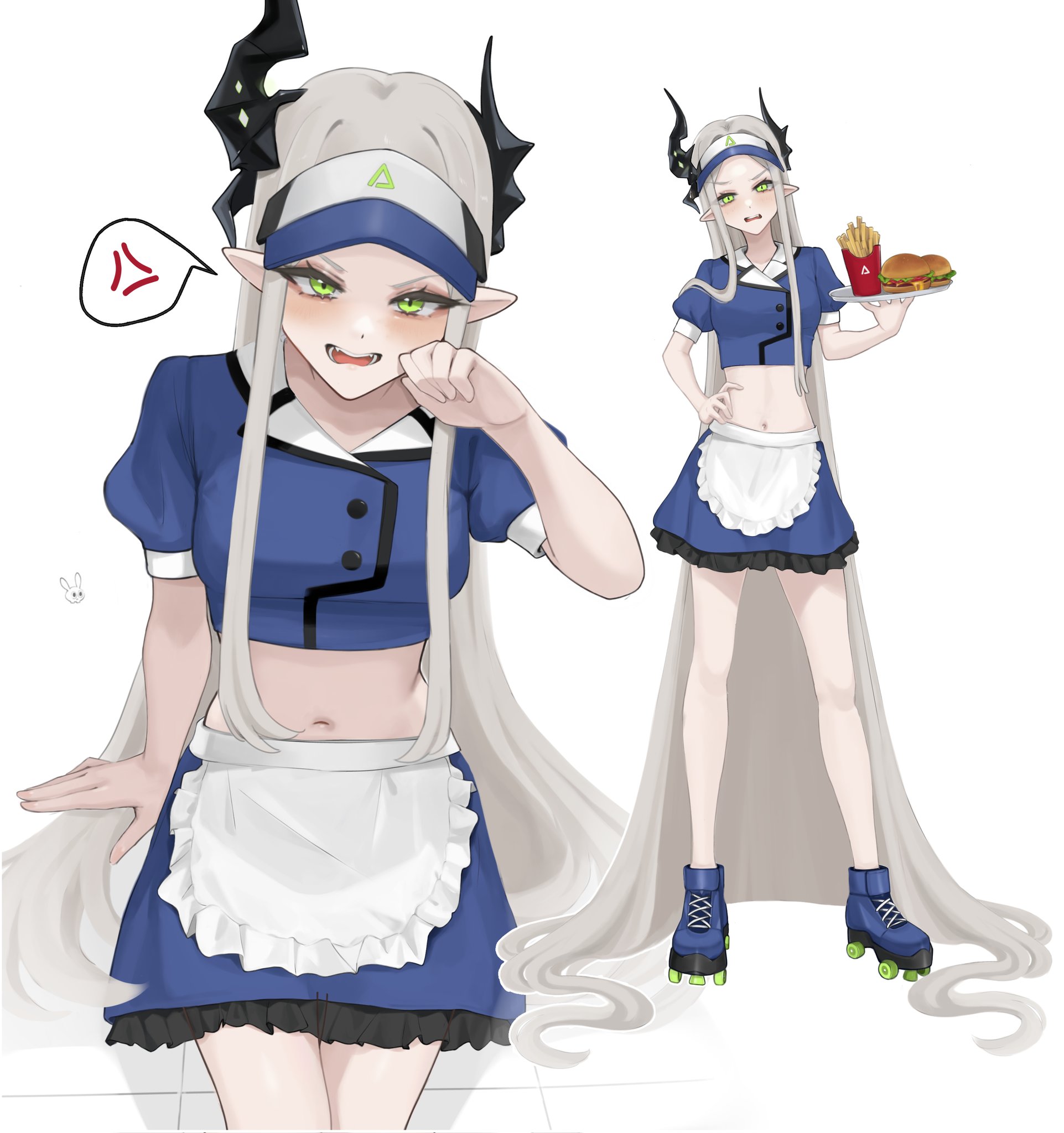 Safebooru - 1girl absurdly long hair alternate costume anger vein apron ...