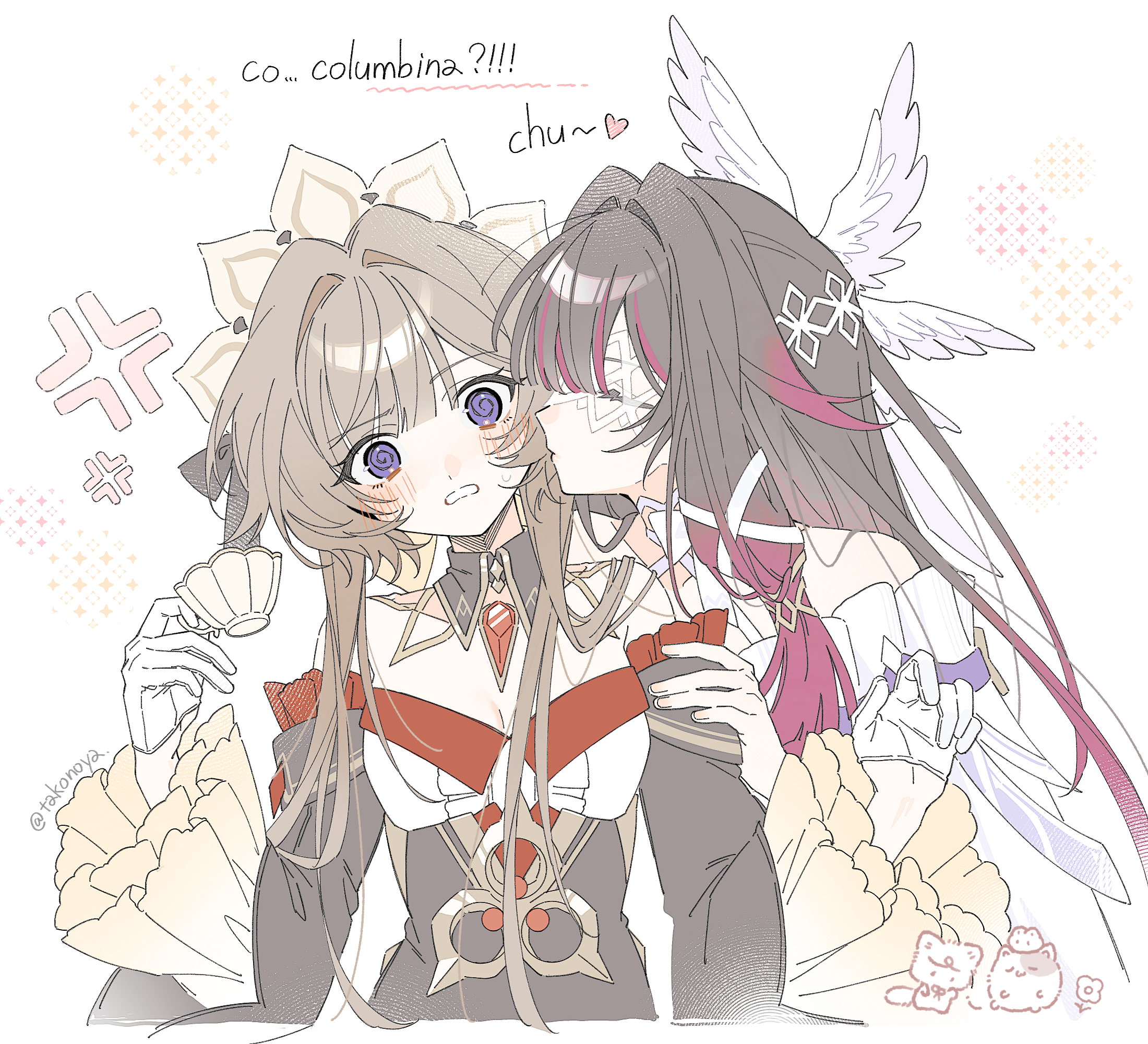 Safebooru - 2girls @ @ anger vein bare shoulders bell sleeves black ...