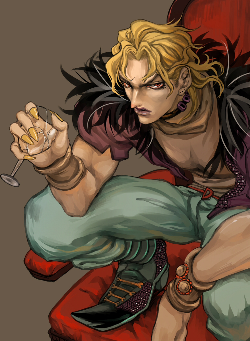 Safebooru - 1boy blonde hair bracelet claws couch cup dio brando jewelry jojo no kimyou na ...