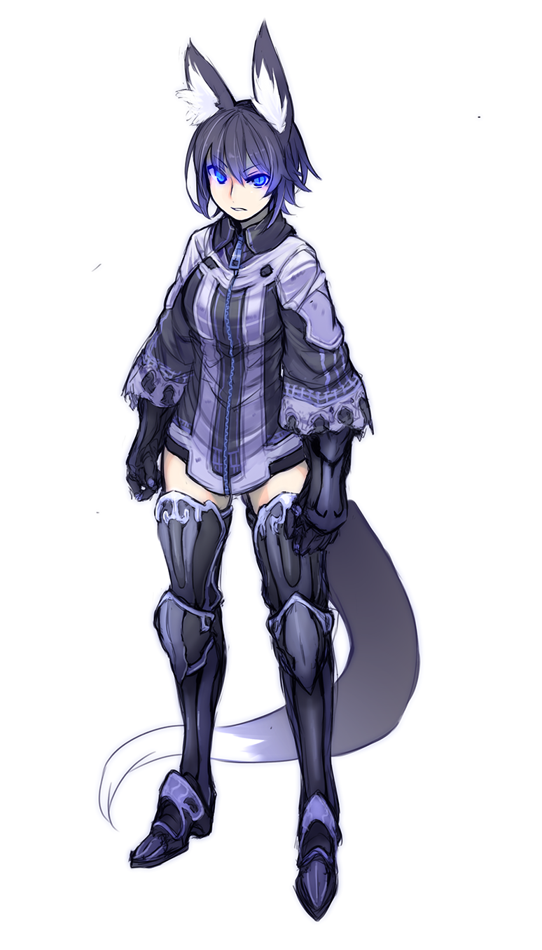 Safebooru - 1girl animal ears black hair blue eyes fox ears fox tail ...