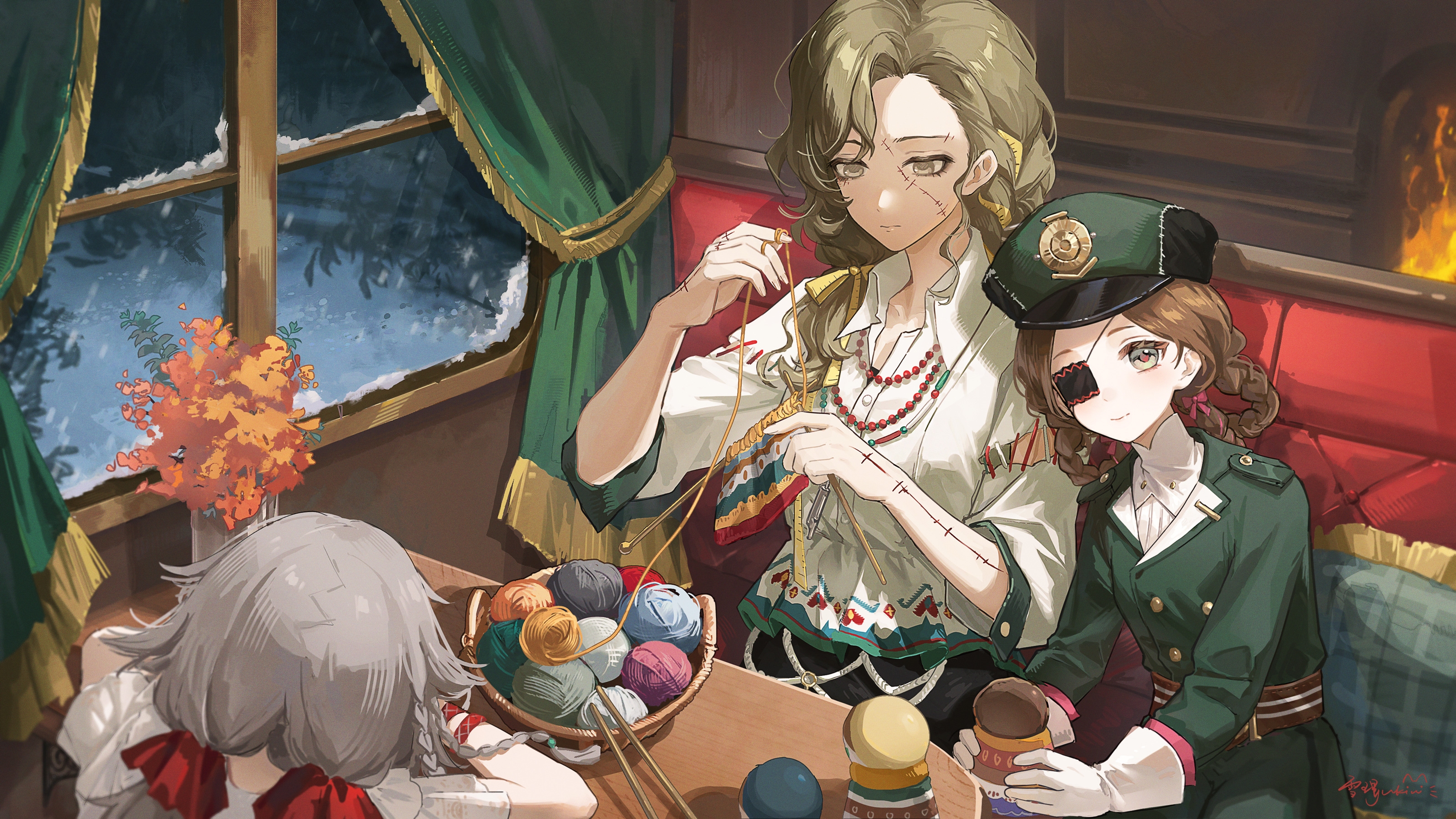 Safebooru - 3girls absurdres aima (reverse:1999) basket bead necklace ...