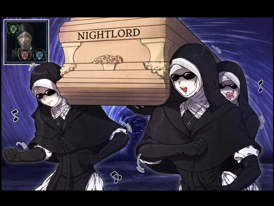 Safebooru - 3girls assisted carrying black capelet black hood capelet ...