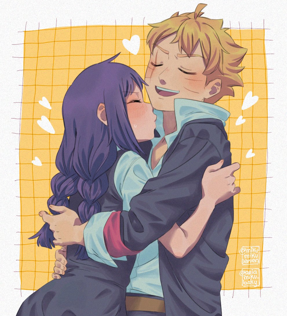 Safebooru 1boy 1girl Ariamikukanzaki Back Black Jacket Blonde Hair 7077