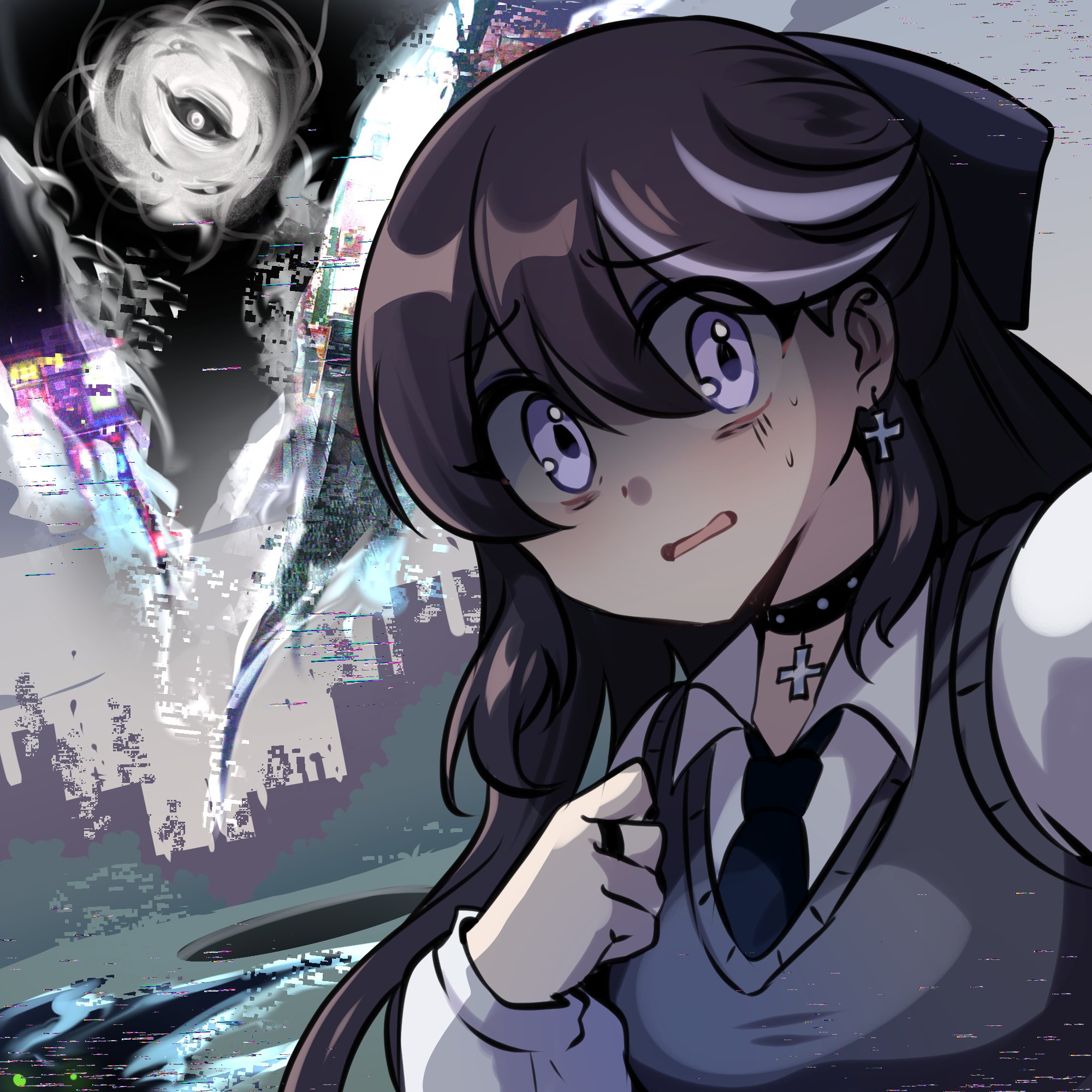 Safebooru - 1girl black choker black hair black necktie blue eyes blue ...