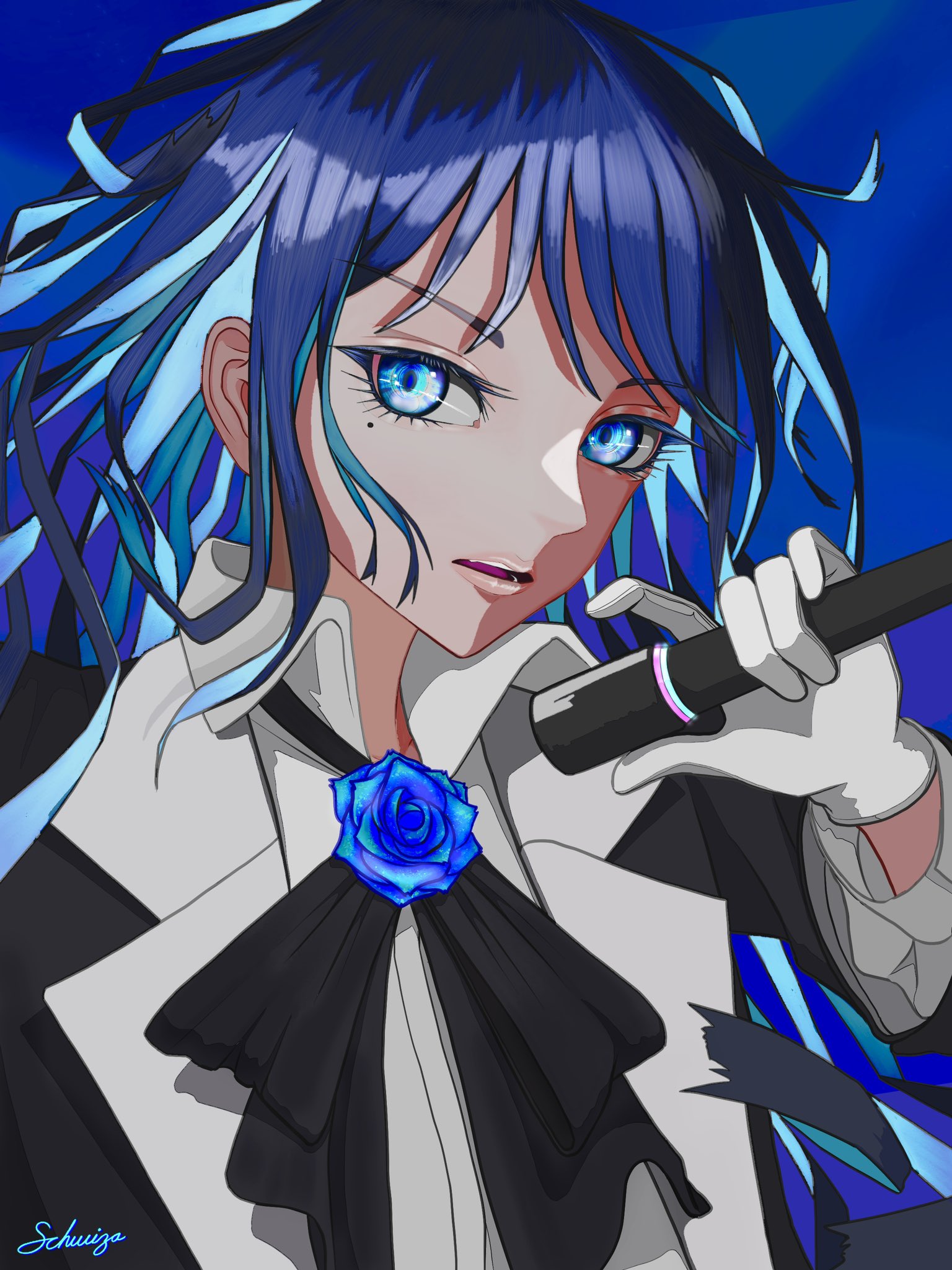 Safebooru - 1girl ado (utaite) blue background blue eyes blue hair ...