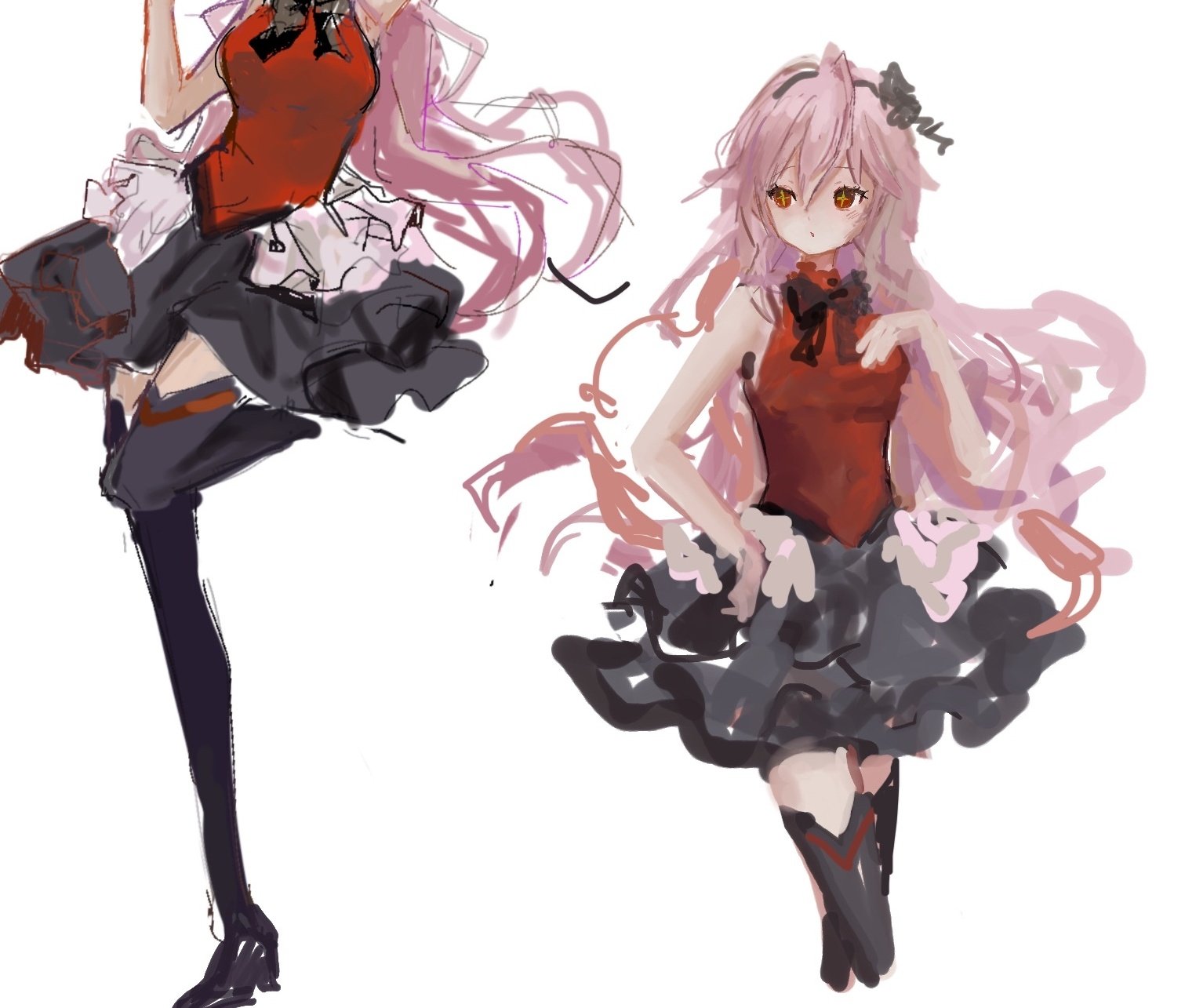 Safebooru - 1girl bare arms black bow black bowtie black skirt black ...