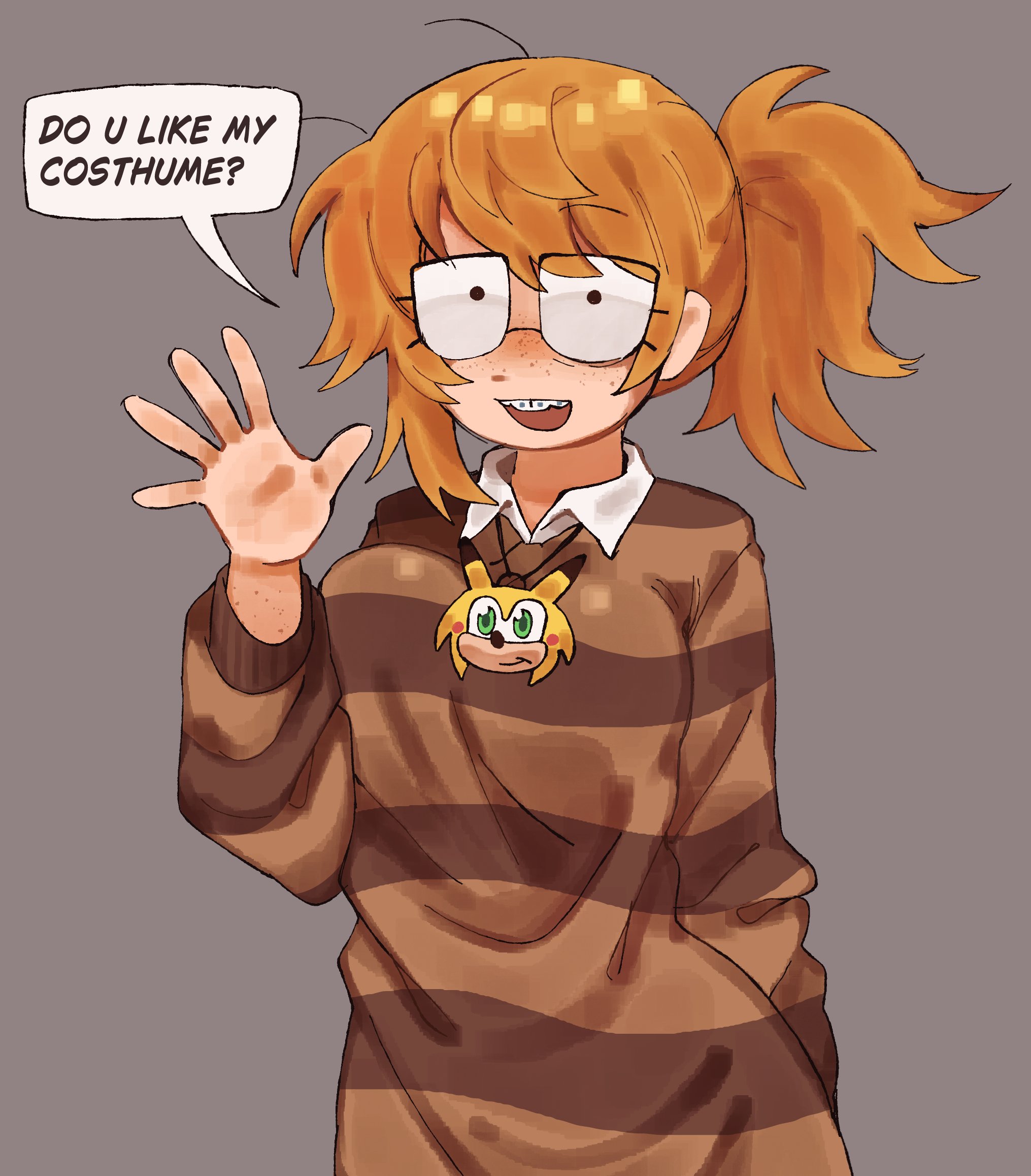 Safebooru - 1girl braces breasts cosplay english text eyebrows hidden ...