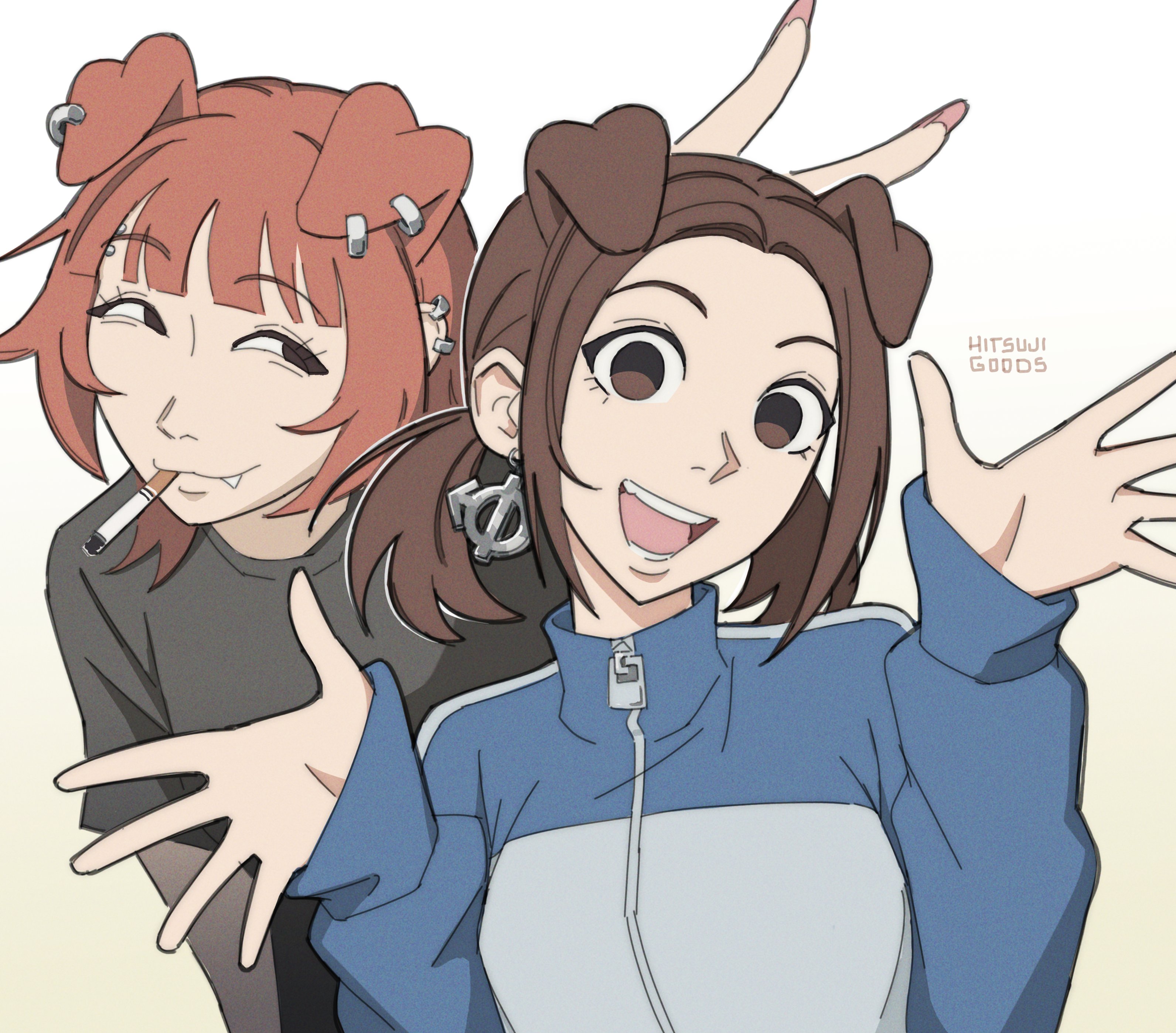 Safebooru - 2girls absurdres animal ears artist name black shirt blue ...