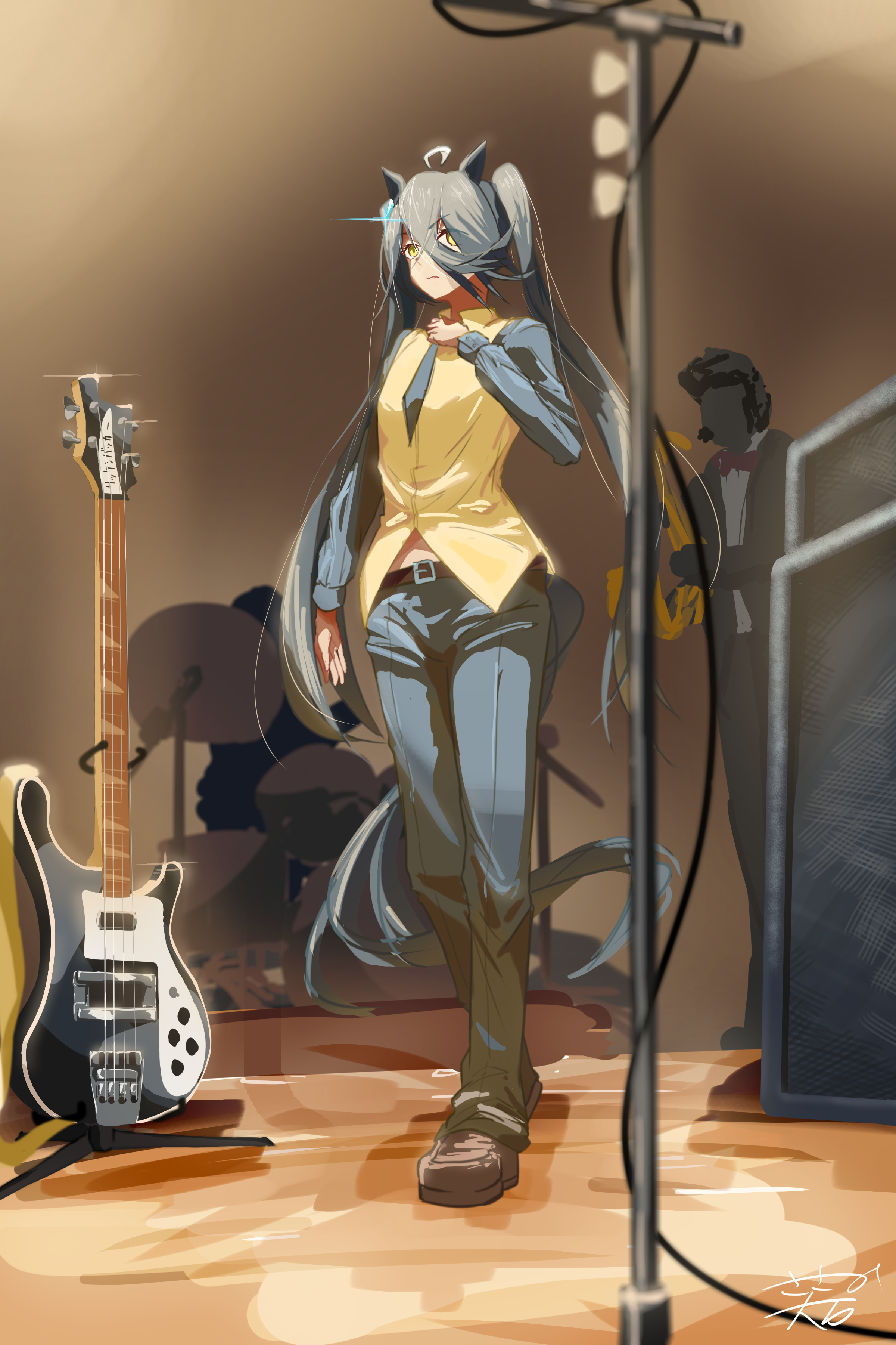 Safebooru - 1boy 1girl 1other absurdres ahoge alternate costume alternate hairstyle arm at side ...